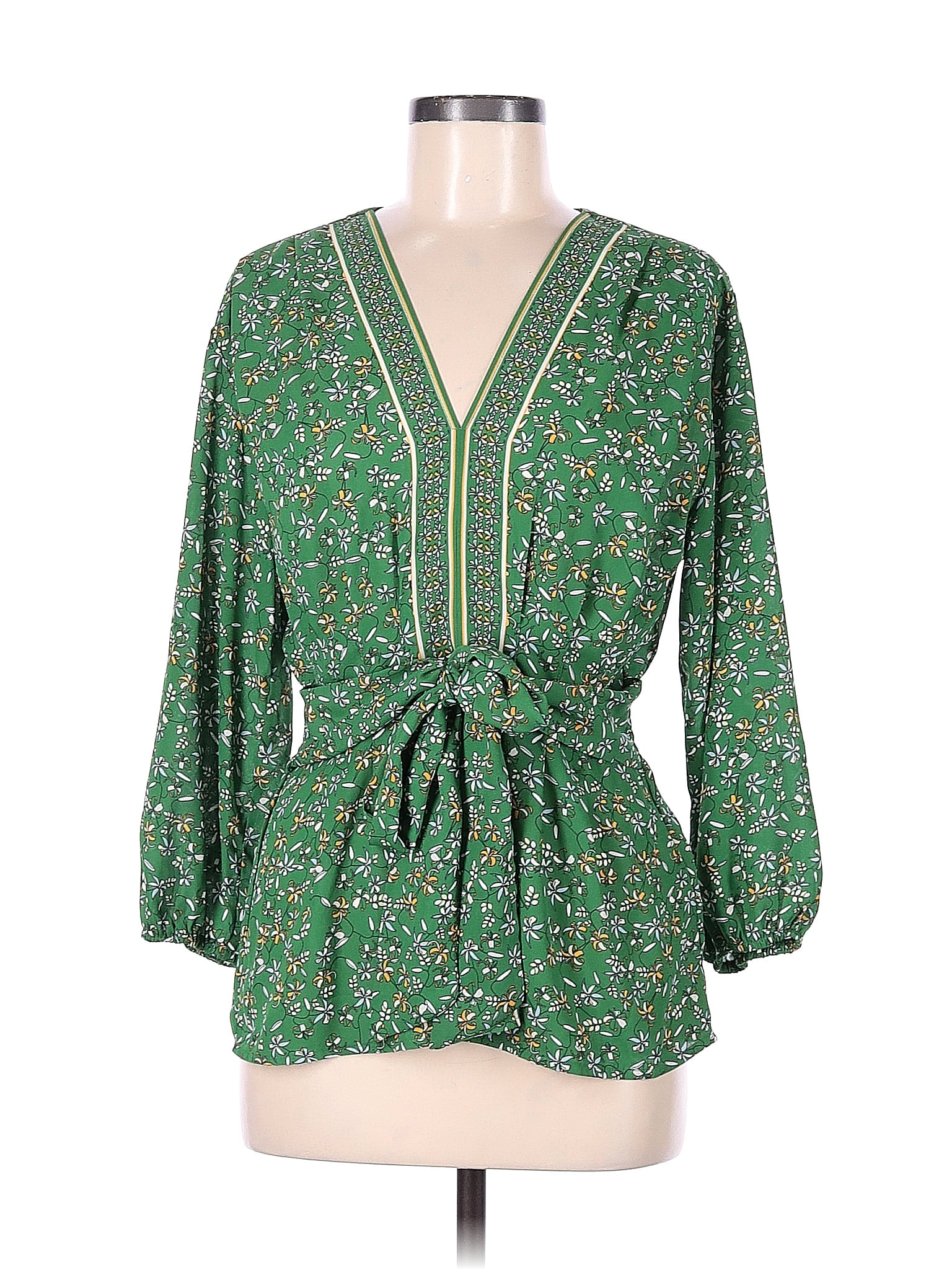 Max Studio 100% Polyester Floral Green Long Sleeve Blouse Size M - 70% ...