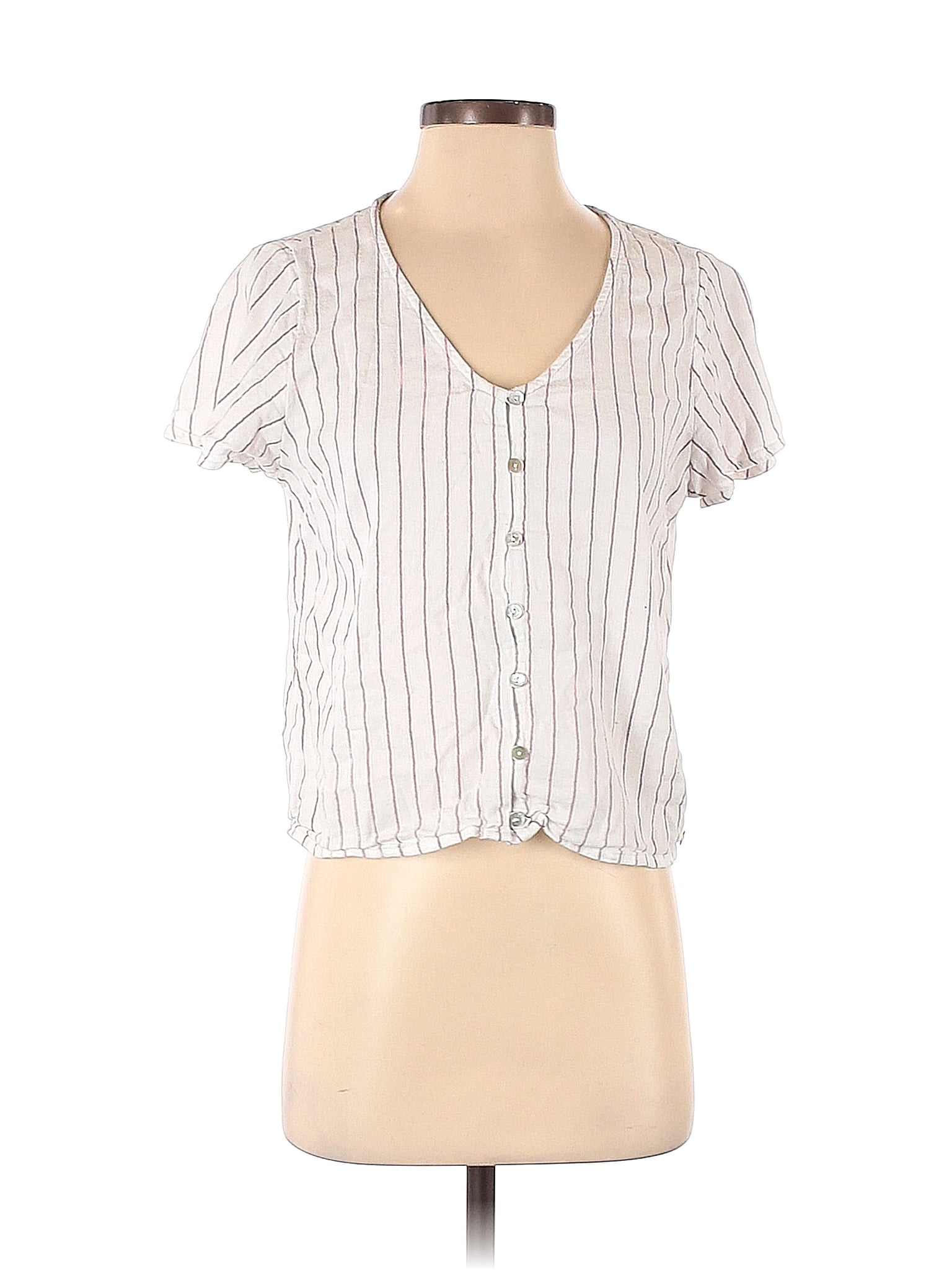 Roxy Stripes White Short Sleeve Button Down Shirt Size S 50 Off