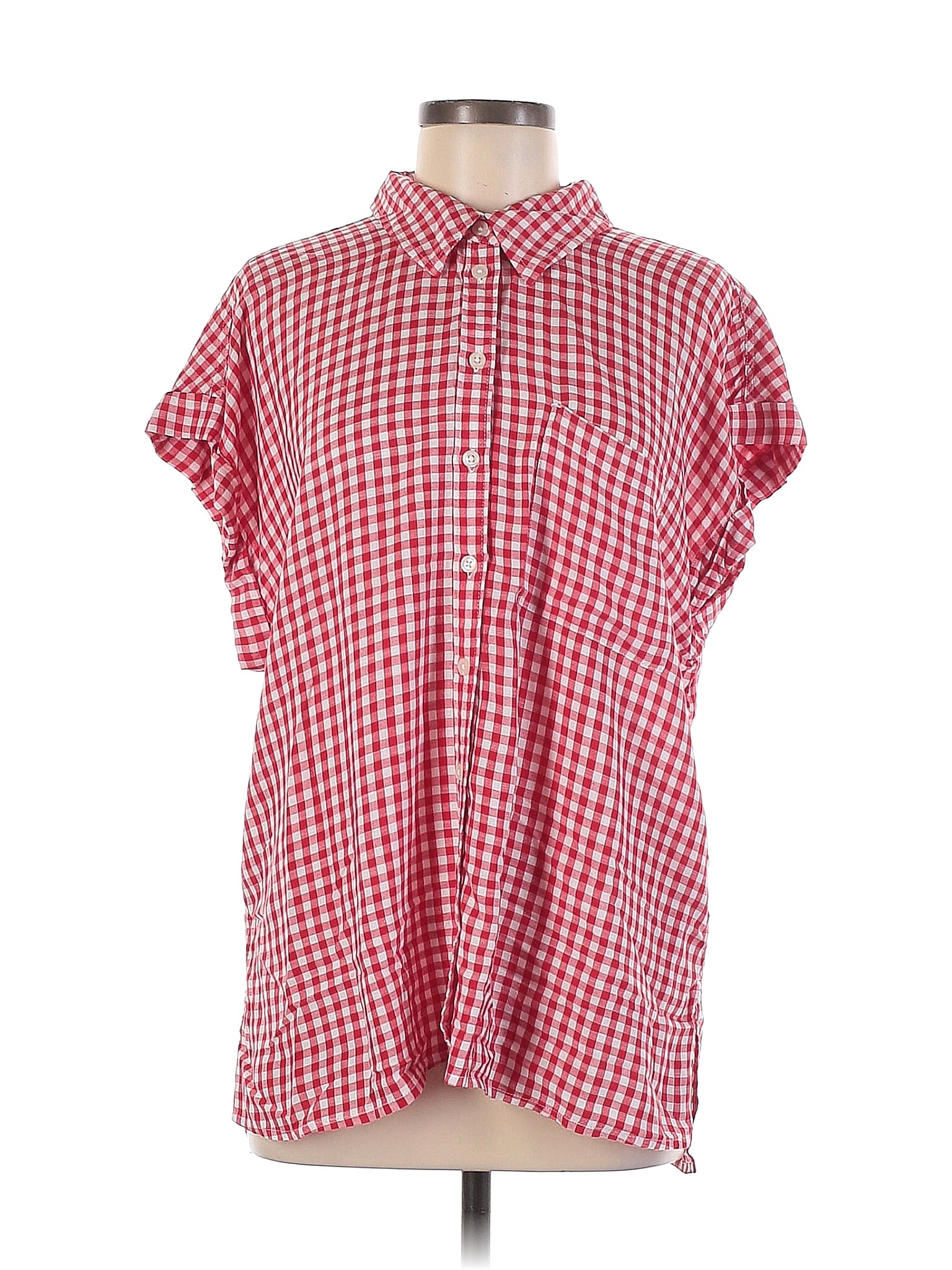 Style&Co 100% Rayon Red Short Sleeve Button-Down Shirt Size XL - 47% ...