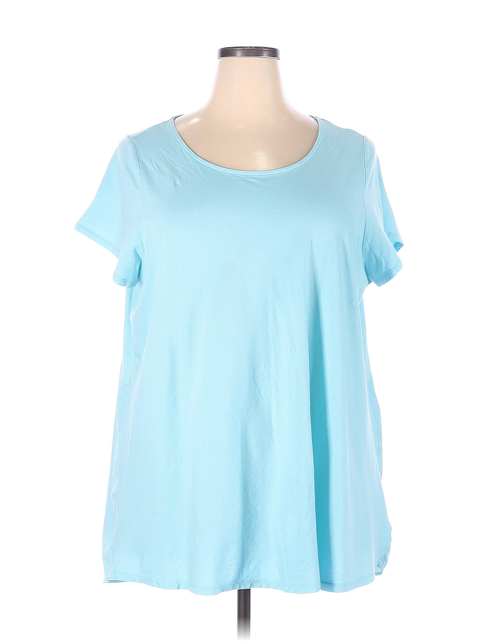 Lands End Solid Blue Short Sleeve Blouse Size 3x Plus 75 Off