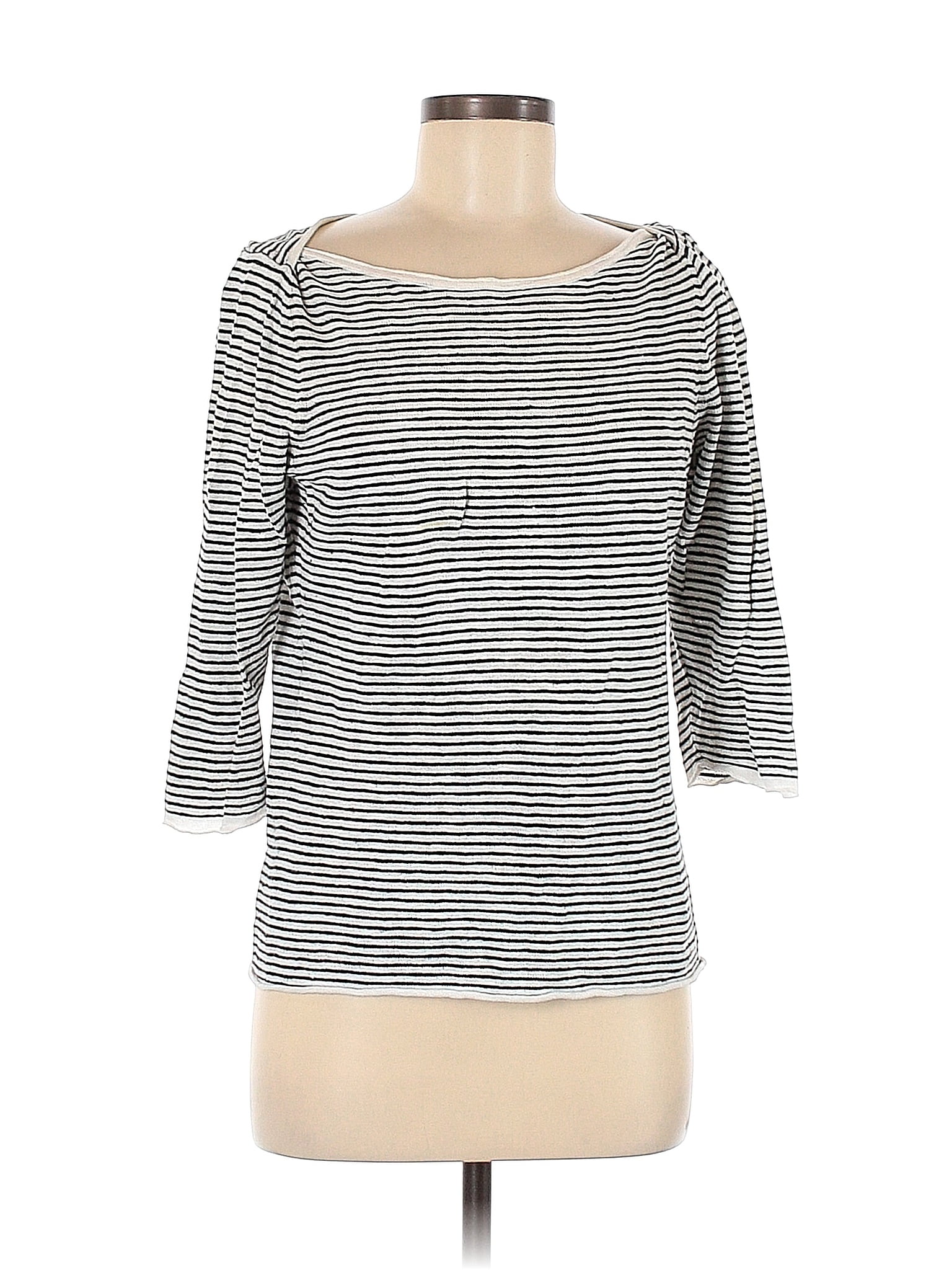 Eileen Fisher Stripes Silver Long Sleeve Top Size M - 75% off | thredUP