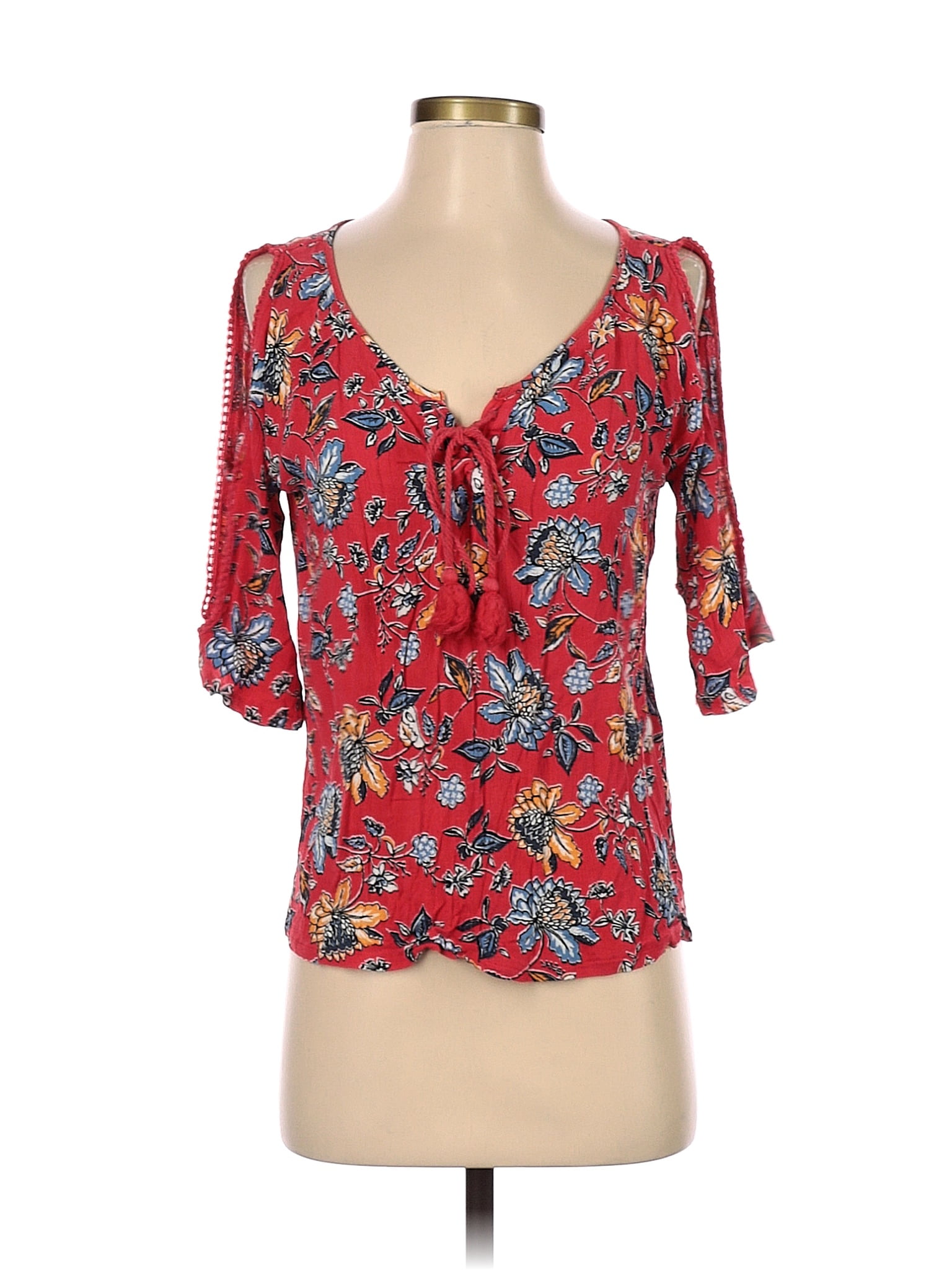Democracy 100 Rayon Red Short Sleeve Blouse Size S 68 Off Thredup