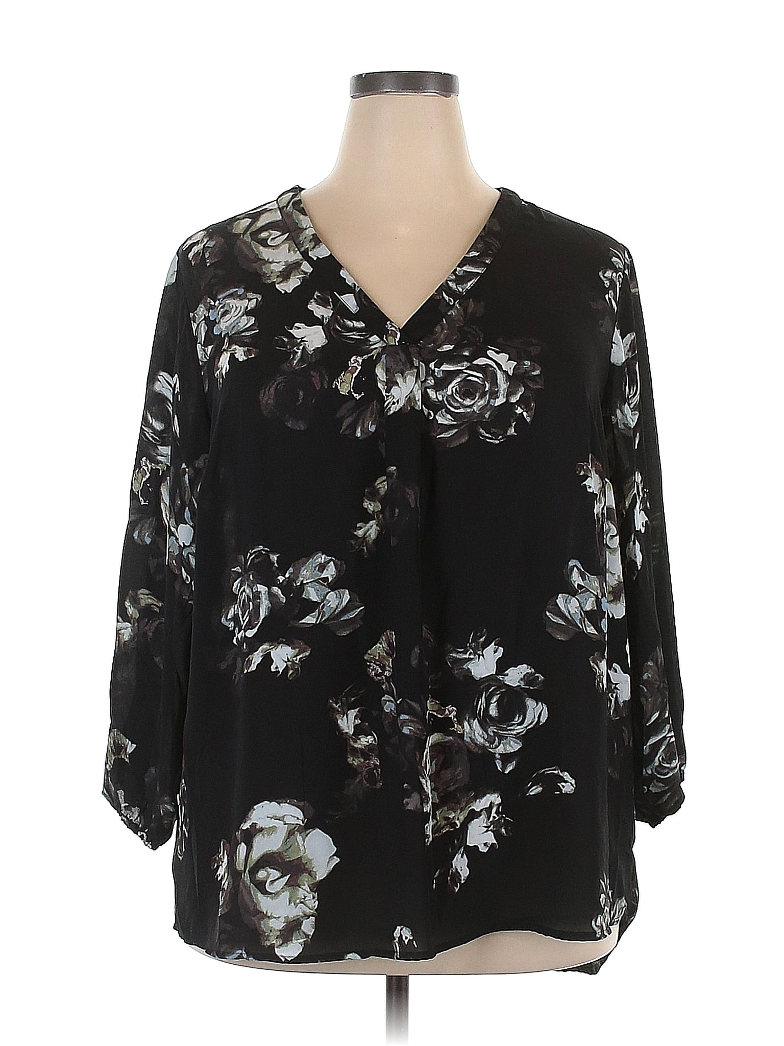 Violet And Claire 100 Polyester Floral Black Long Sleeve Blouse Size 2x