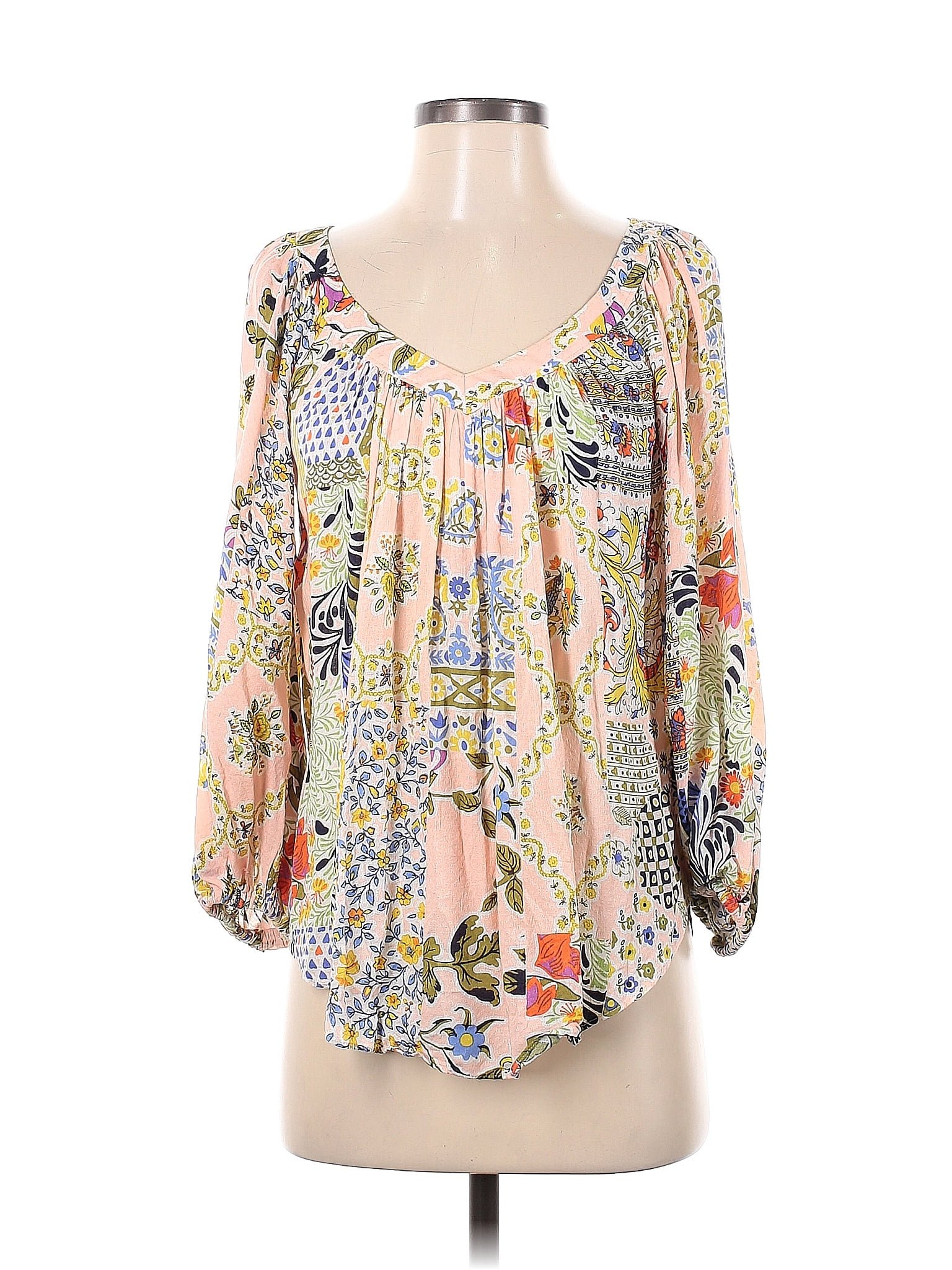 Maeve by Anthropologie 100% Viscose Floral Ivory Long Sleeve Blouse ...