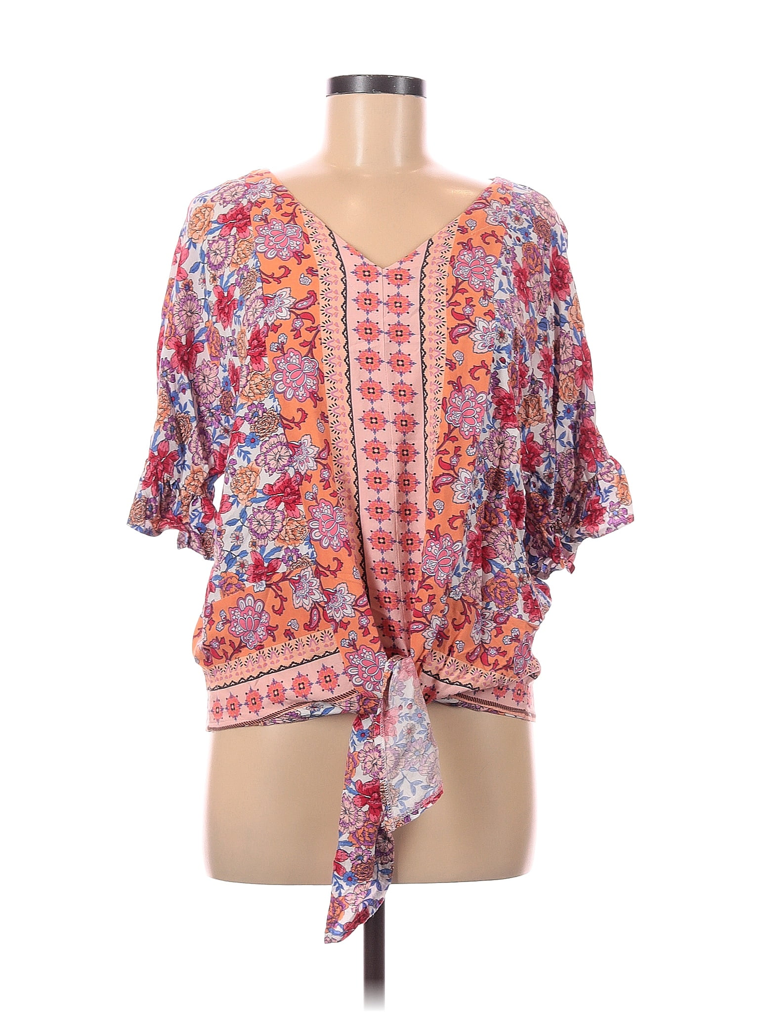 Gigio 100 Rayon Multi Color Pink Short Sleeve Blouse Size M 73 Off