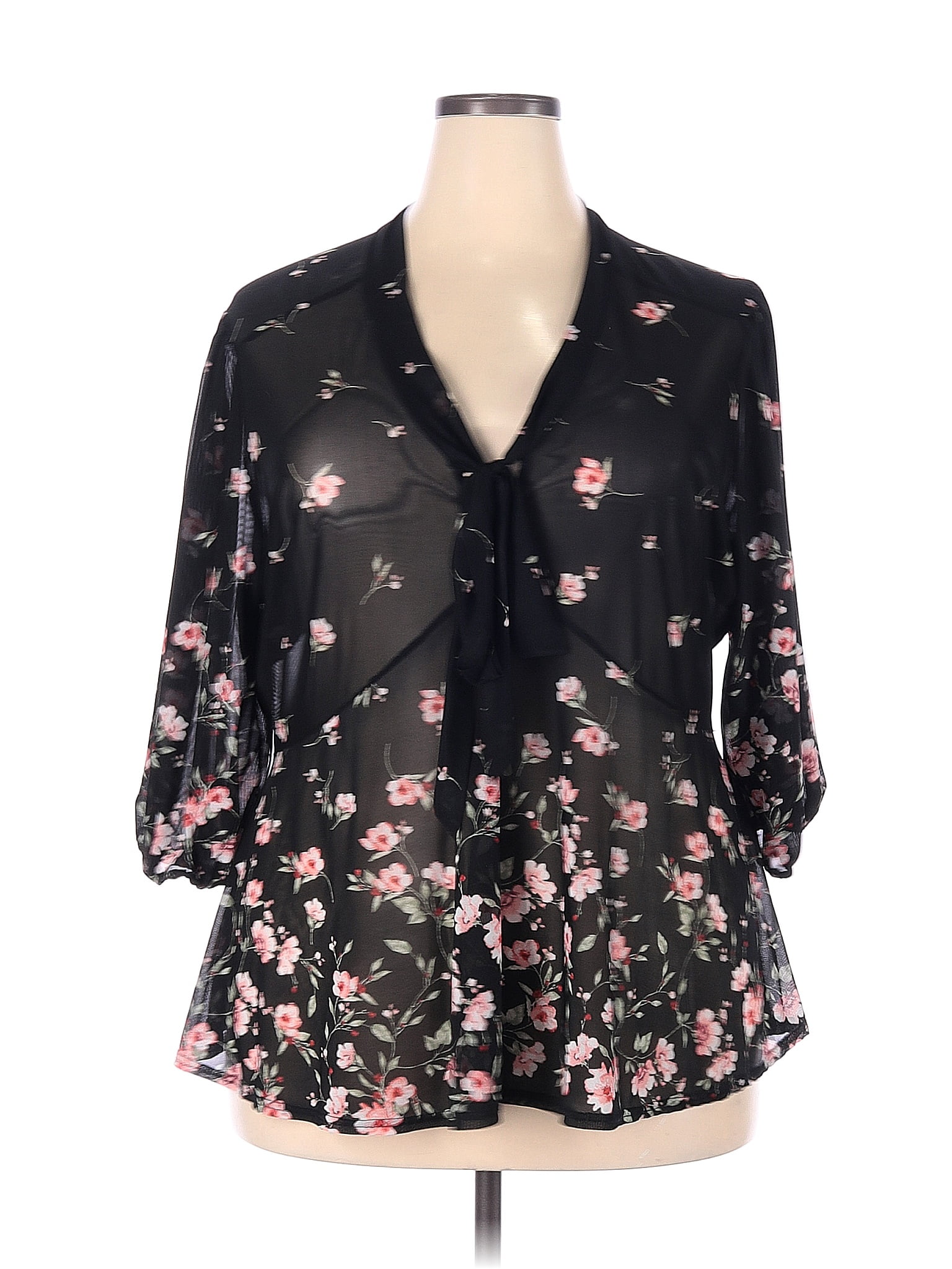 Siren Lily 100 Polyester Black 3 4 Sleeve Blouse Size 3x Plus 47