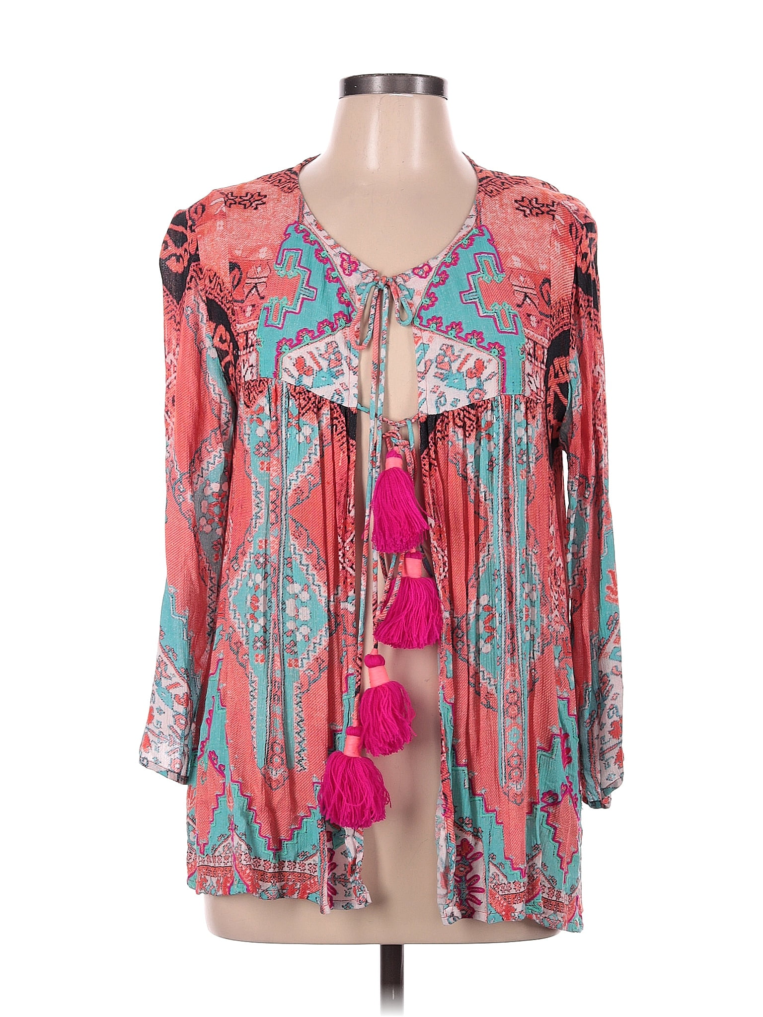 Hemant And Nandita 100% Viscose Multi Color Pink Long Sleeve Blouse ...
