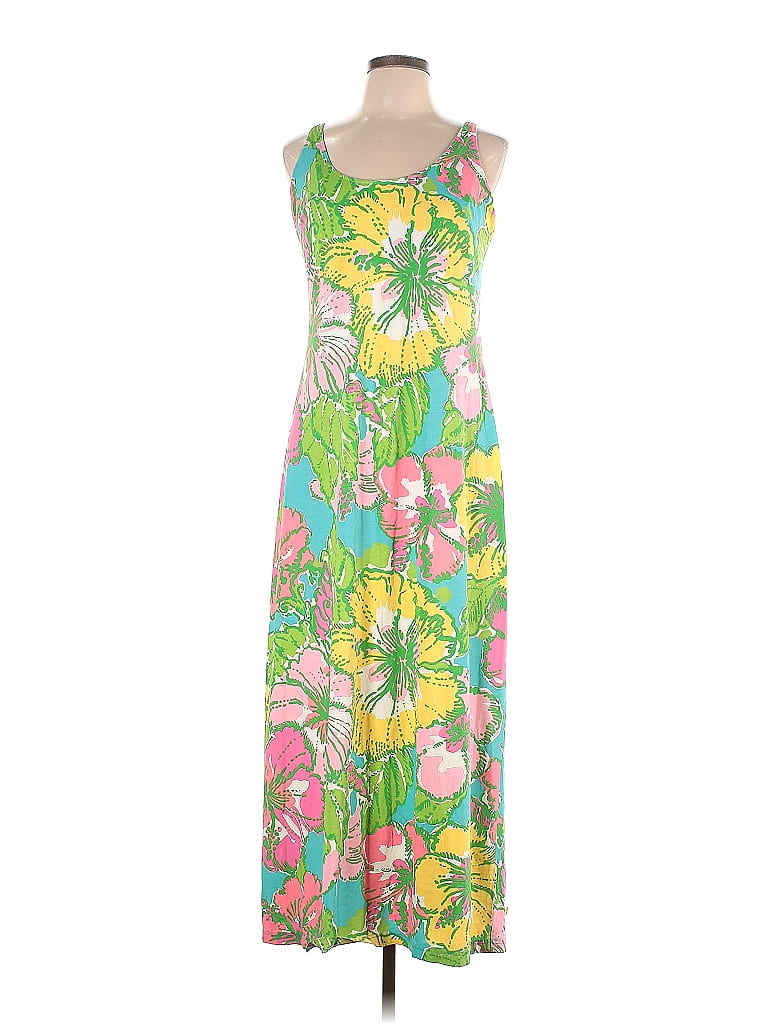 Lilly Pulitzer 100 Cotton Floral Multi Color Green Casual Dress Size L