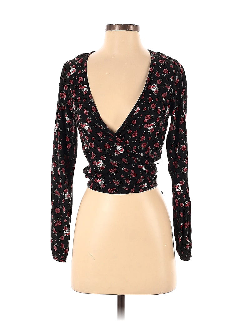 Junk Food 100% Rayon Floral Black Long Sleeve Top Size XS - 50% off ...