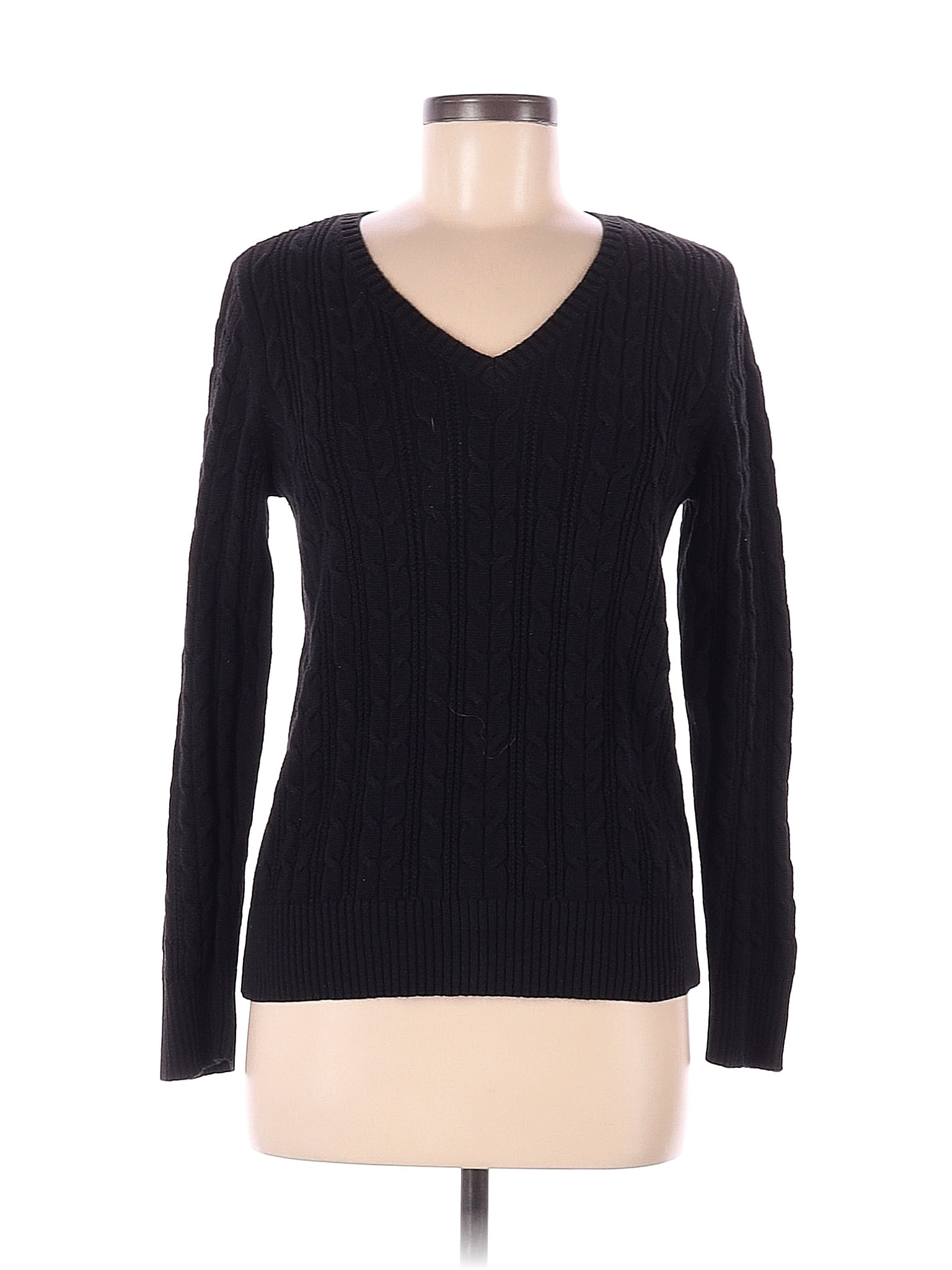 St Johns Bay Color Block Solid Black Pullover Sweater Size M 64