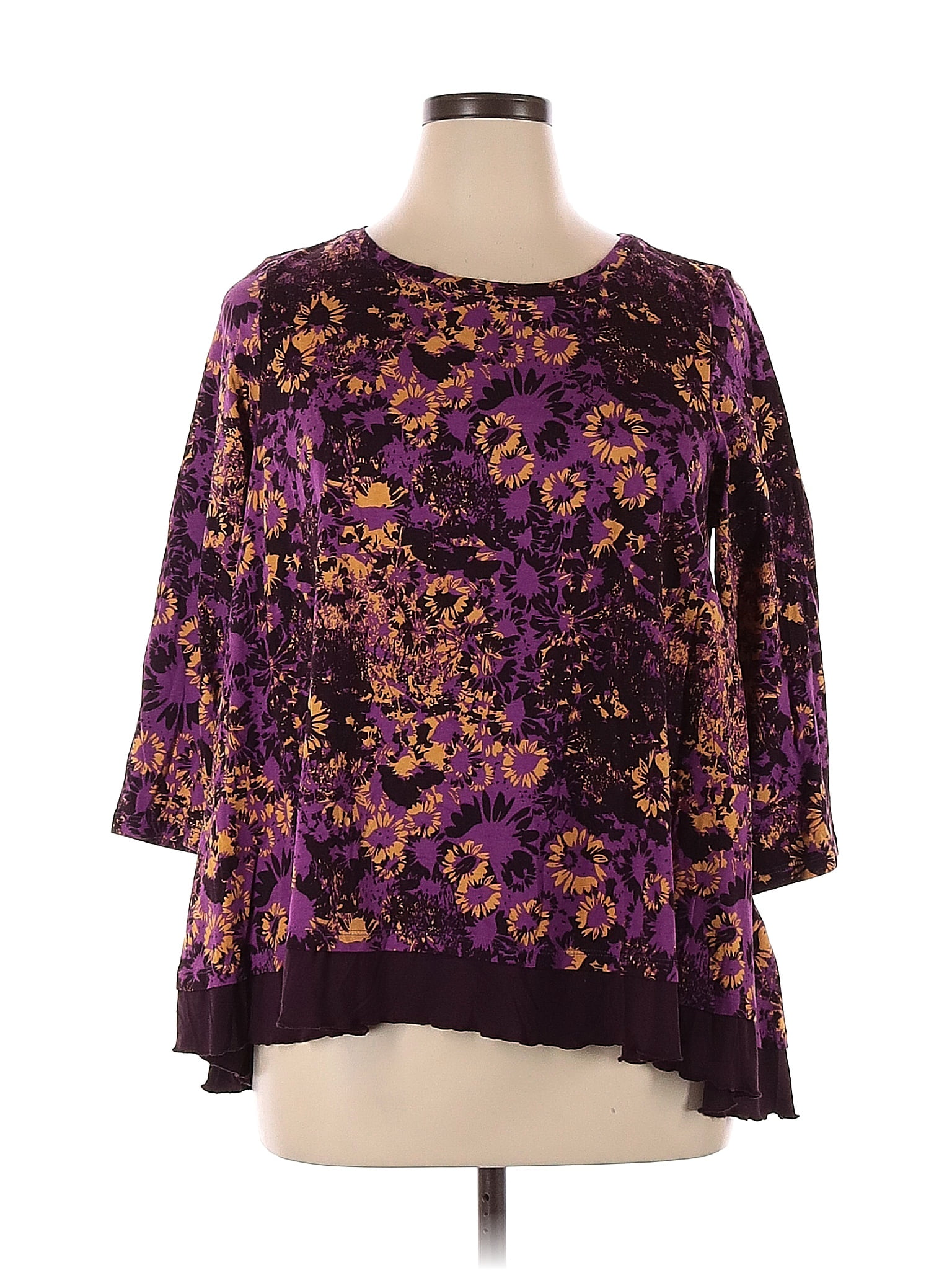 Logo By Lori Goldstein Color Block Paisley Purple 3 4 Sleeve Top Size