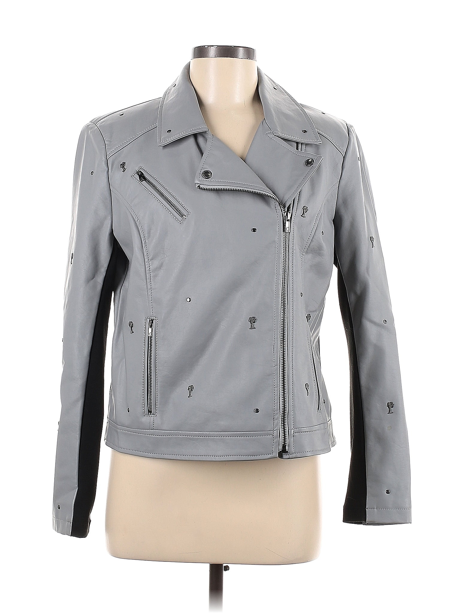 G by Giuliana Rancic 100% Rayon Solid Gray Faux Leather Jacket Size M ...