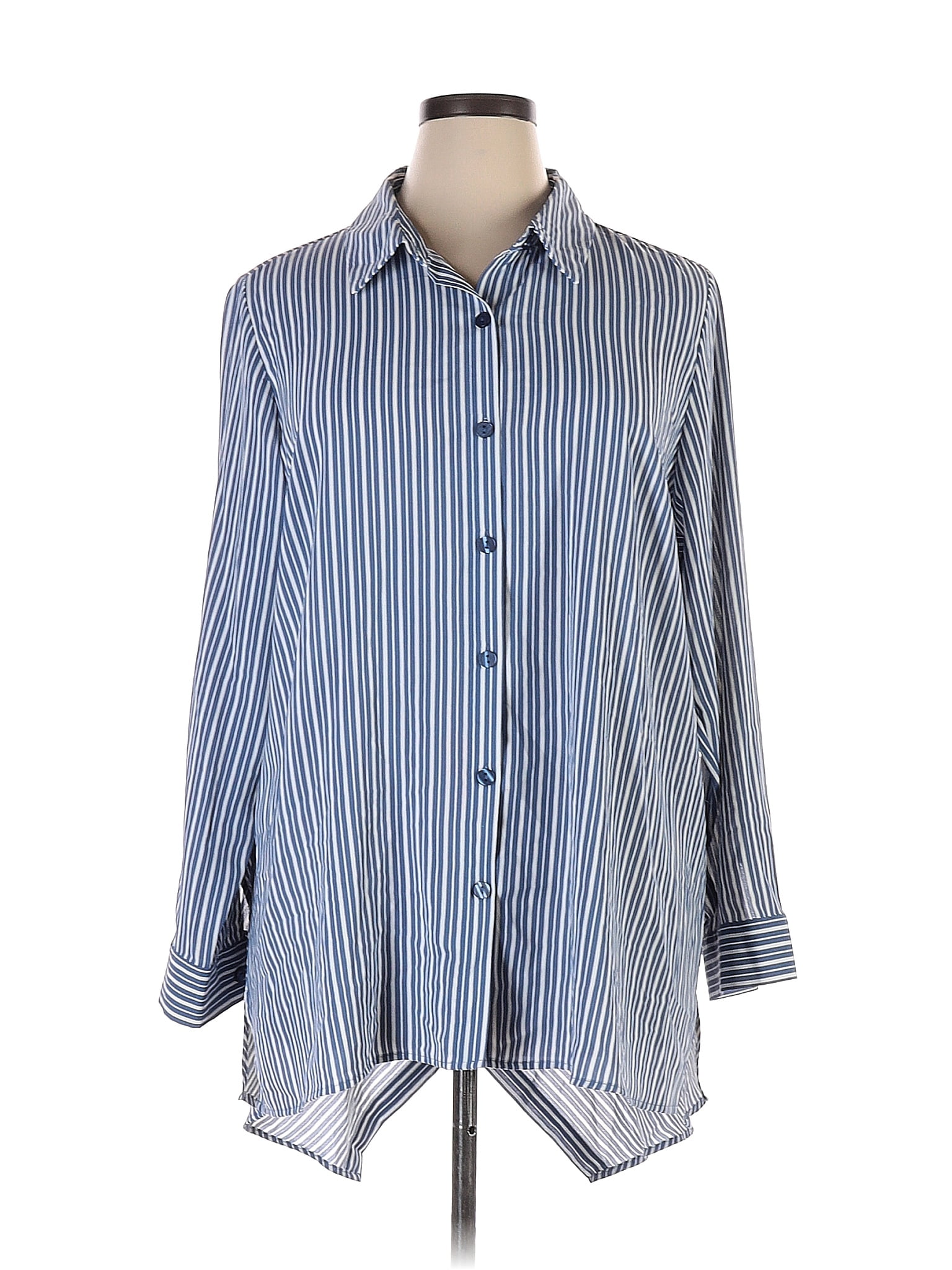 Joan Rivers 100% Polyester Stripes Blue Long Sleeve Blouse Size XL - 76 ...
