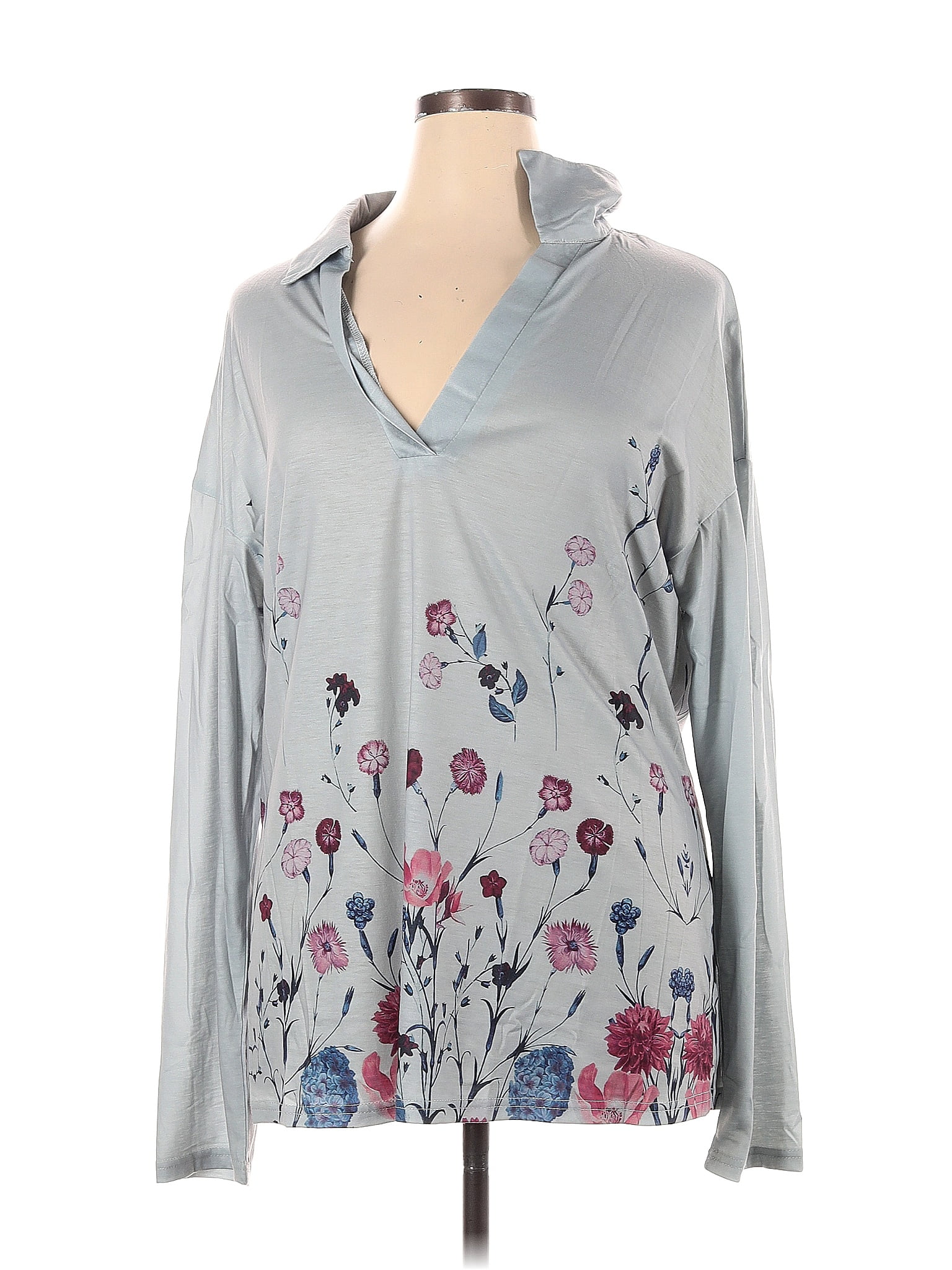 Misslook Floral Gray Long Sleeve Blouse Size XL - 70% off | thredUP