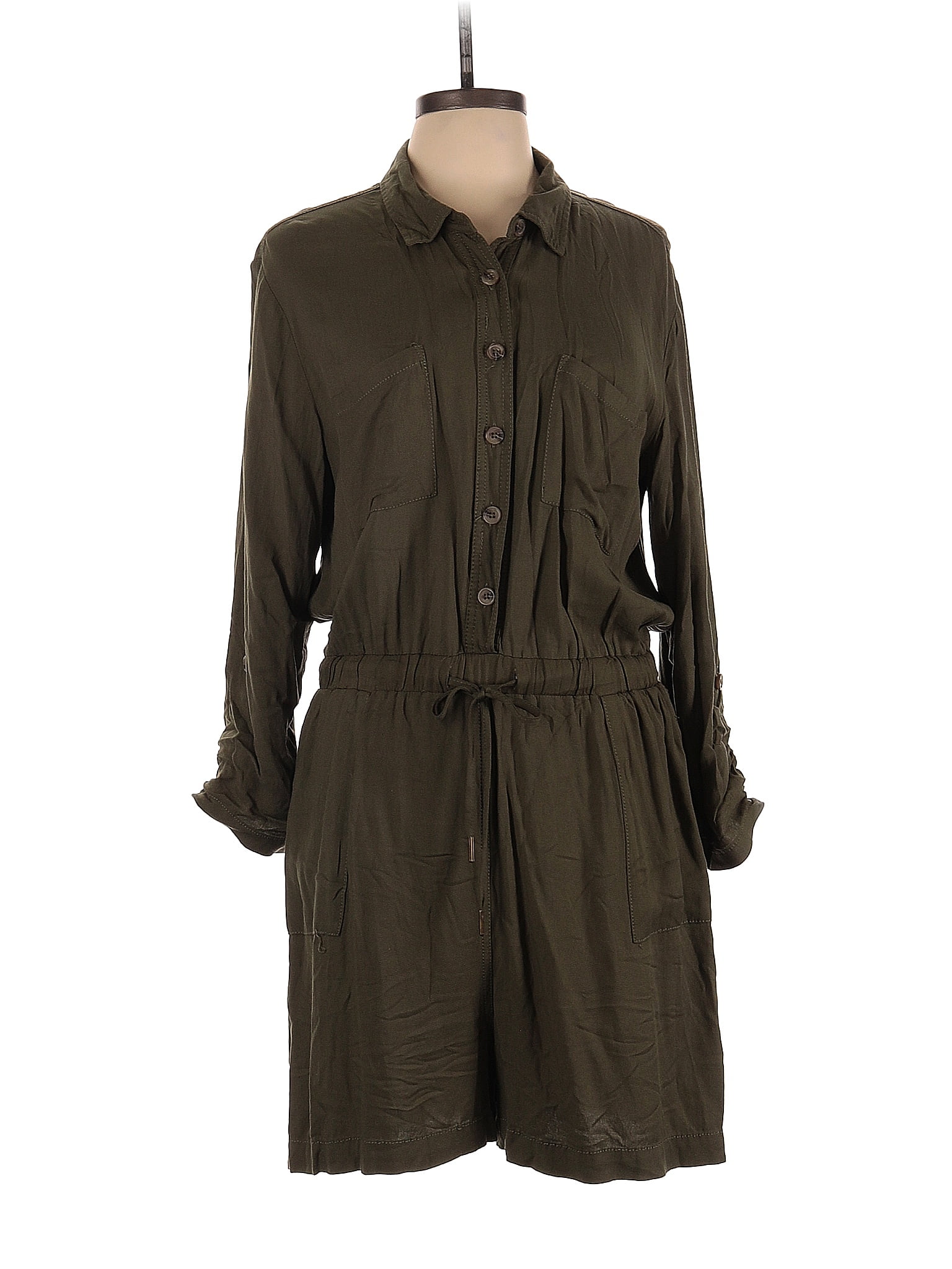 Maurices 100% Rayon Solid Green Brown Romper Size L - 46% off | thredUP