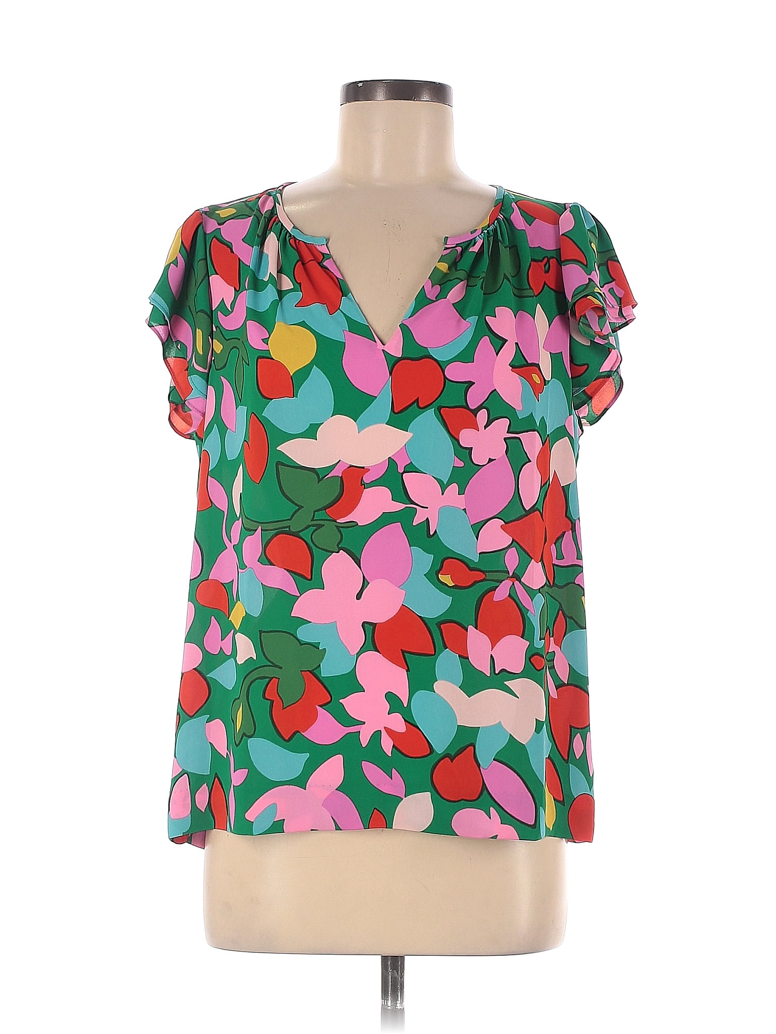 J Crew 100 Polyester Floral Multi Color Green Sleeveless Blouse Size M