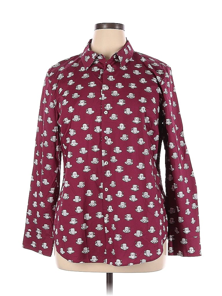 Talbots 100% Cotton Color Block Maroon Burgundy Long Sleeve Button-Down ...