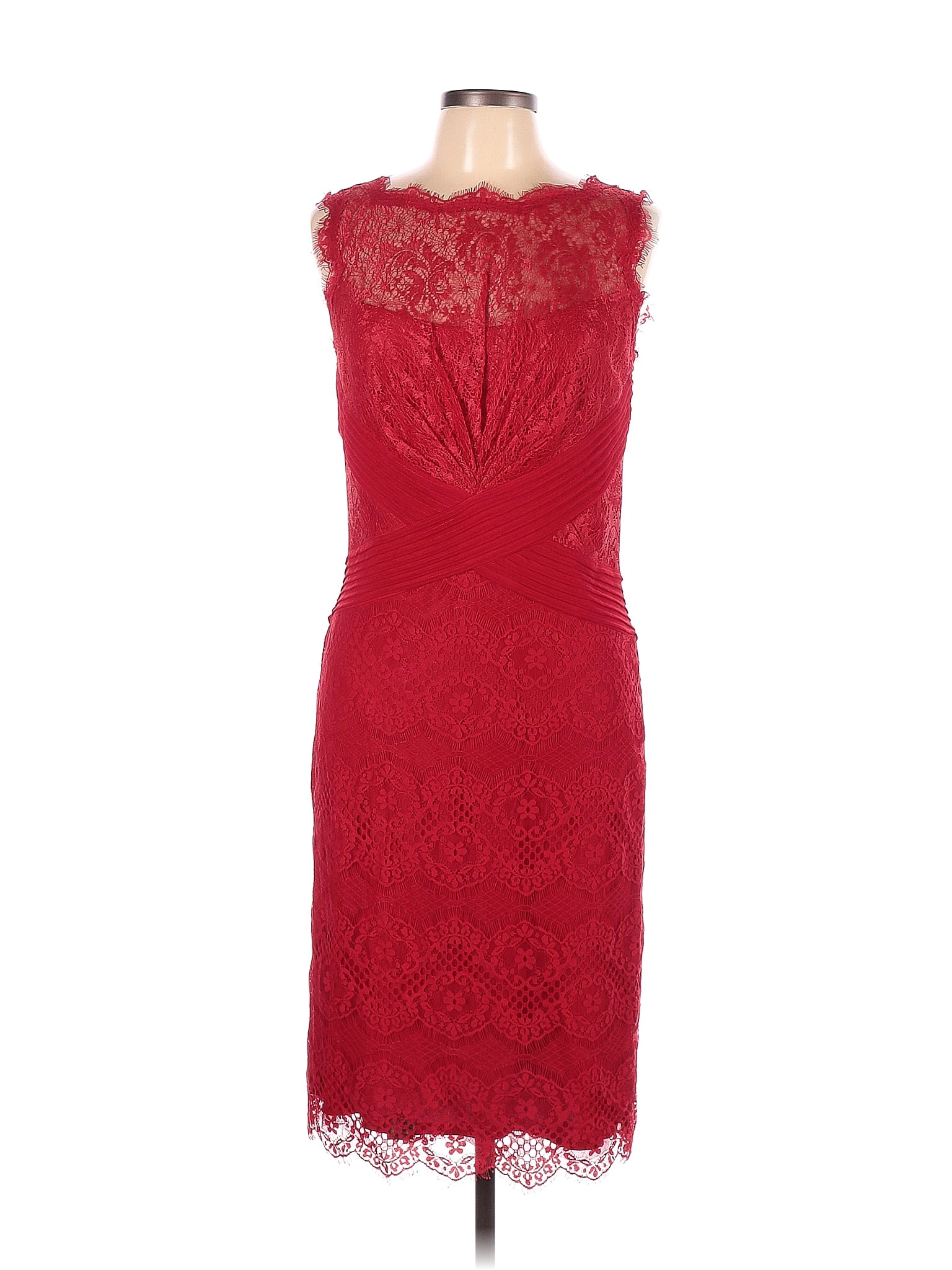 Tadashi Shoji 100 Nylon Solid Red Cocktail Dress Size 10 74 Off