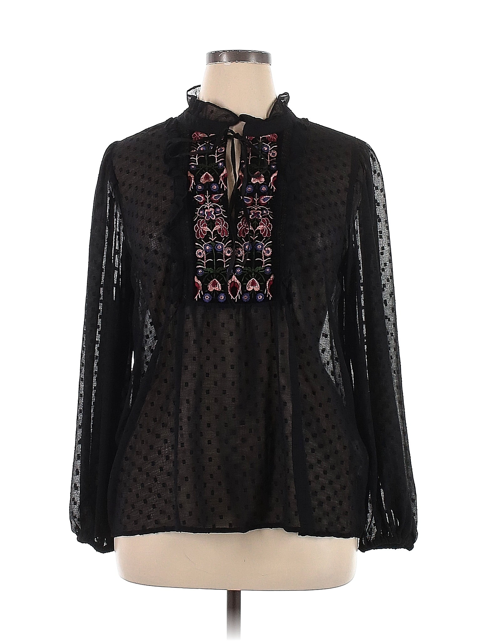 Zara 100 Polyester Polka Dots Black Long Sleeve Blouse Size Xl 45