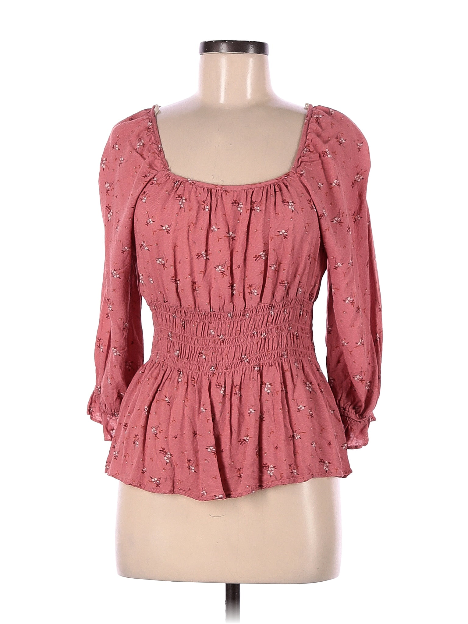 True Craft 100 Rayon Floral Pink 3 4 Sleeve Blouse Size M 72 Off