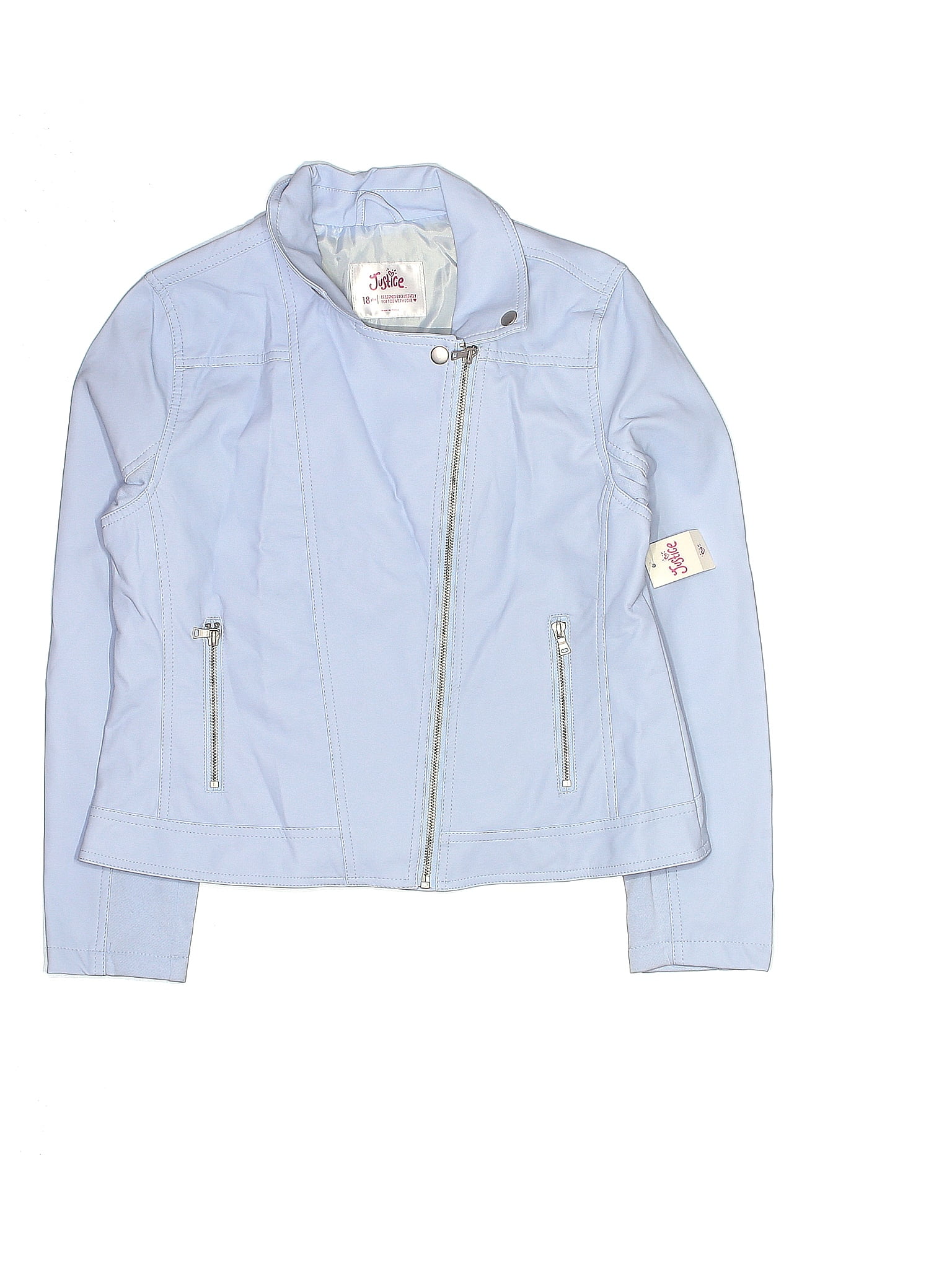 Justice Solid Blue Faux Leather Jacket Size 18 (Plus) - 69% off | thredUP