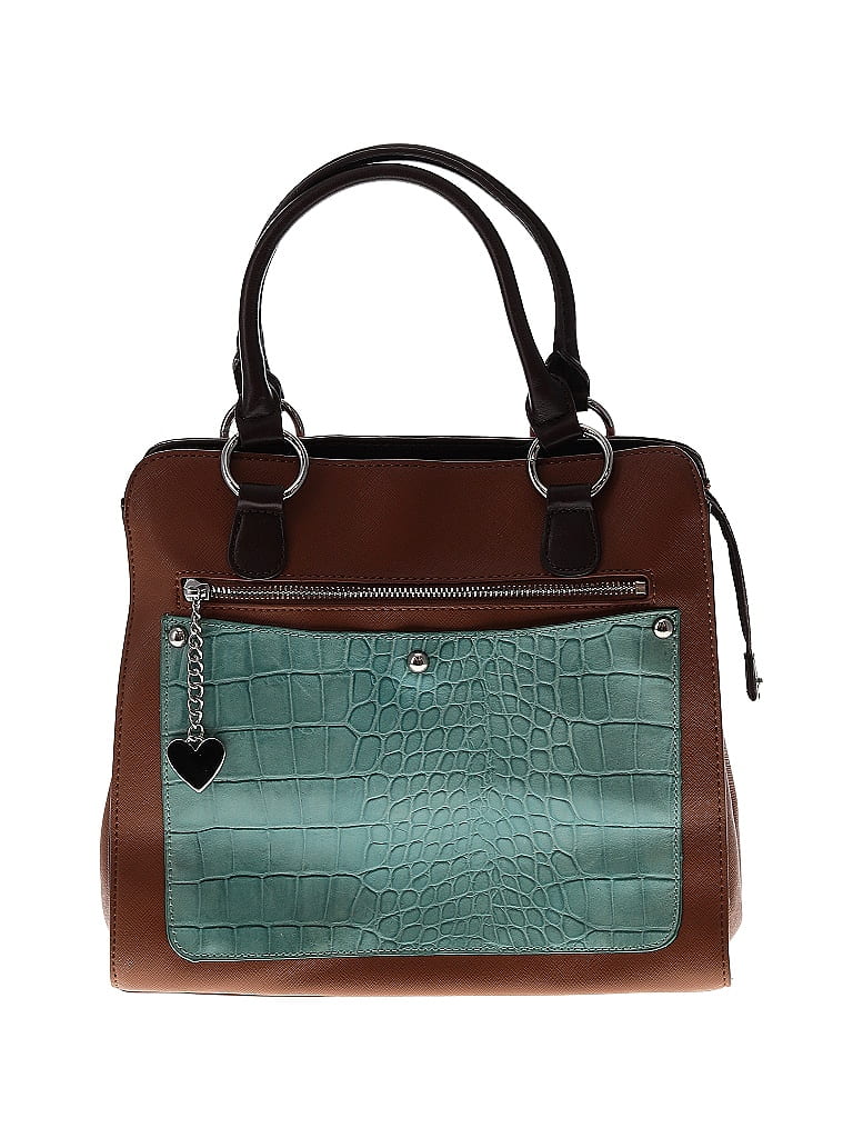 Aurielle 100% Leather Color Block Solid Multi Color Teal Leather Tote ...