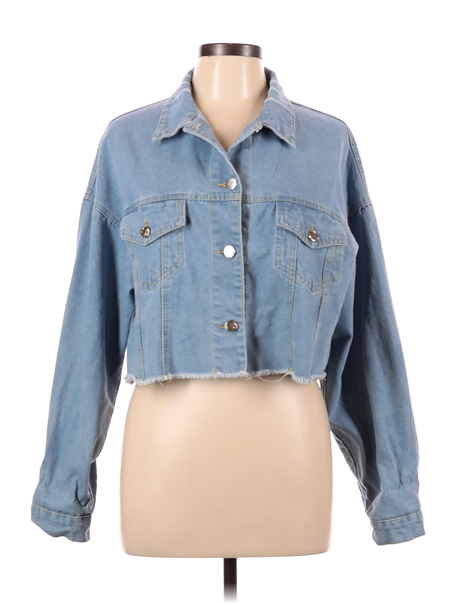 Hyfve 100 Cotton Solid Blue Denim Jacket Size L 52 Off Thredup
