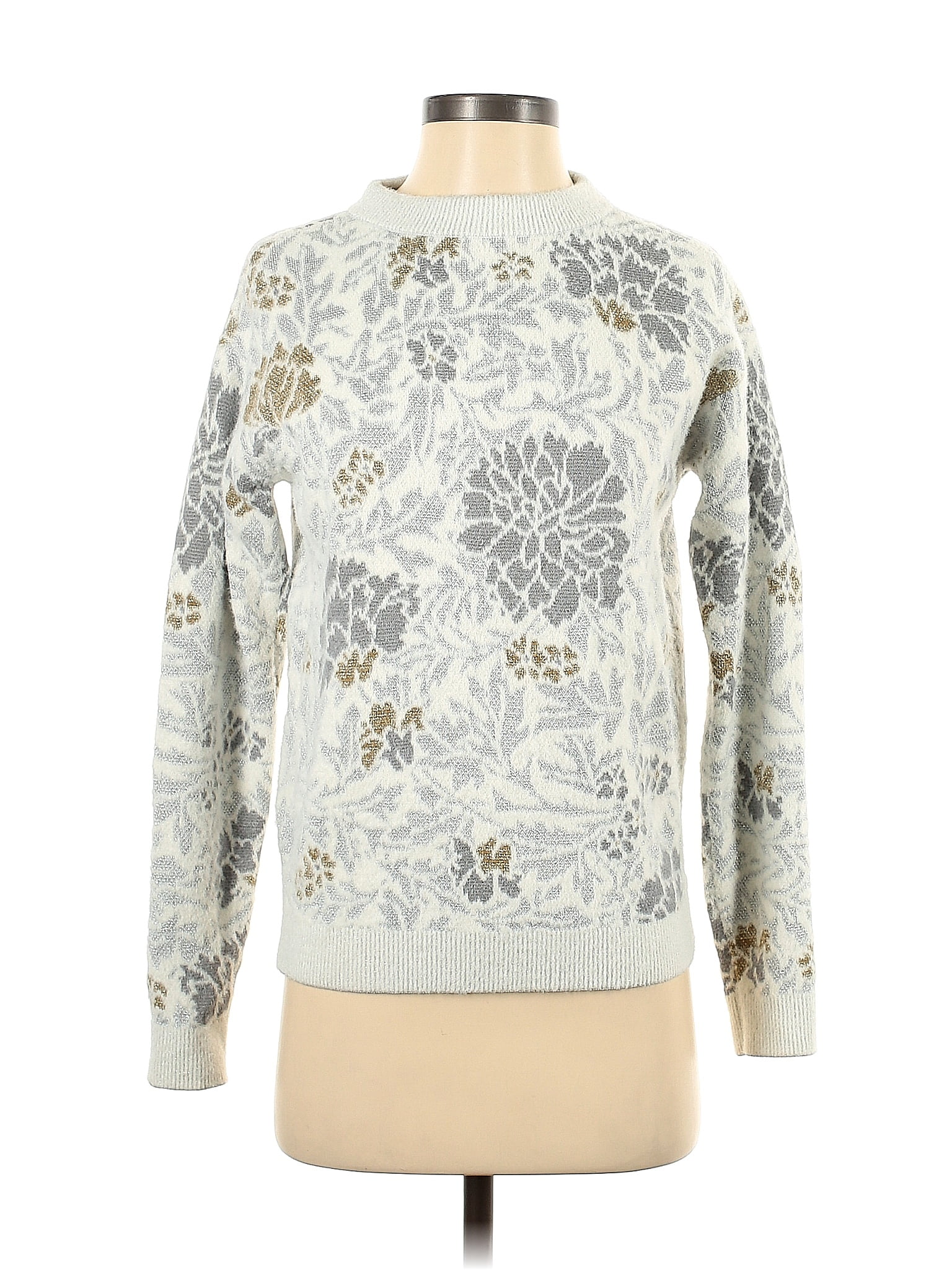 Ann Taylor Color Block Floral Gray Silver Pullover Sweater Size XS - 87 ...
