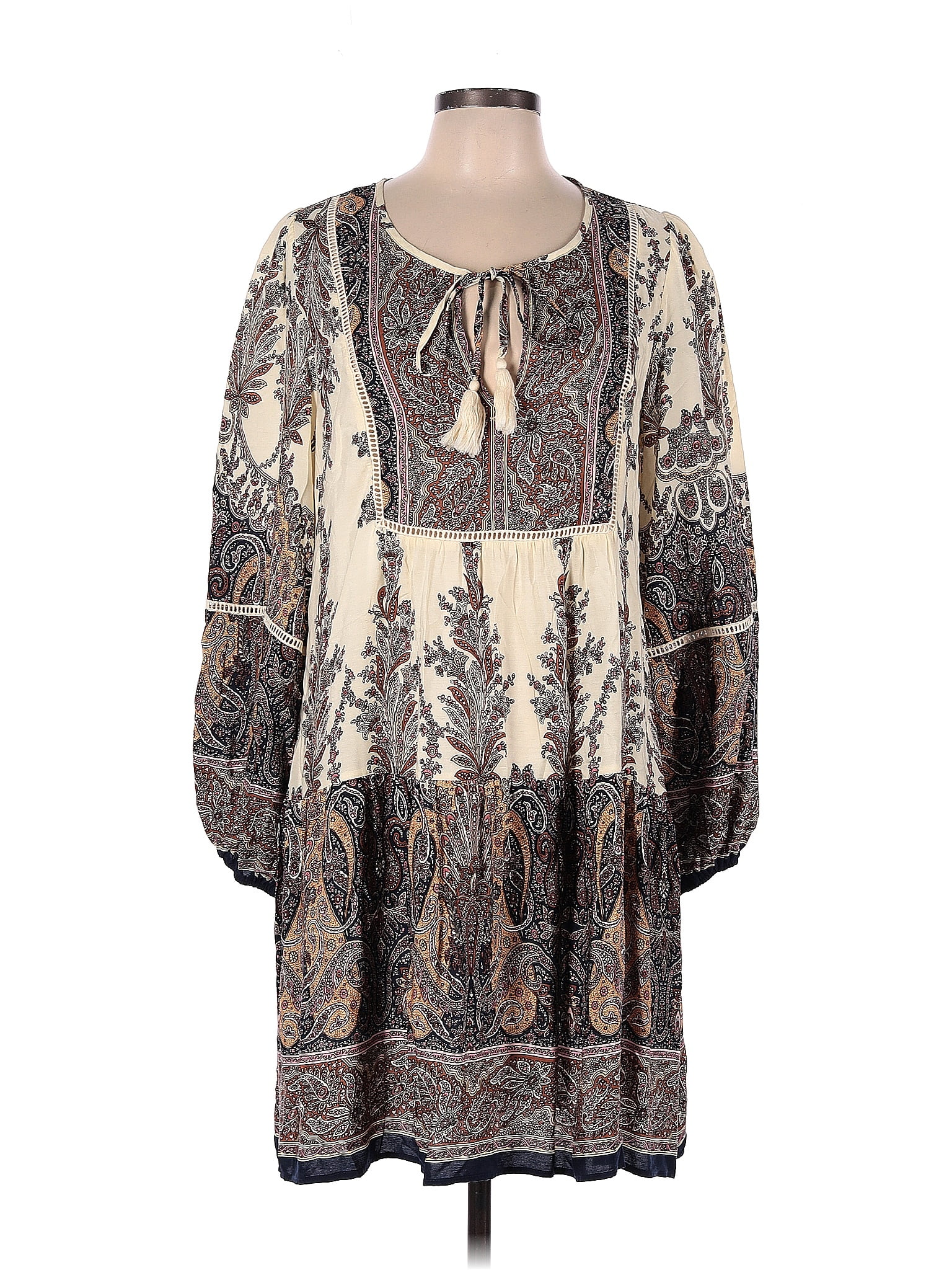 Luukse 100% Rayon Paisley Multi Color Ivory Casual Dress Size L - 75% ...