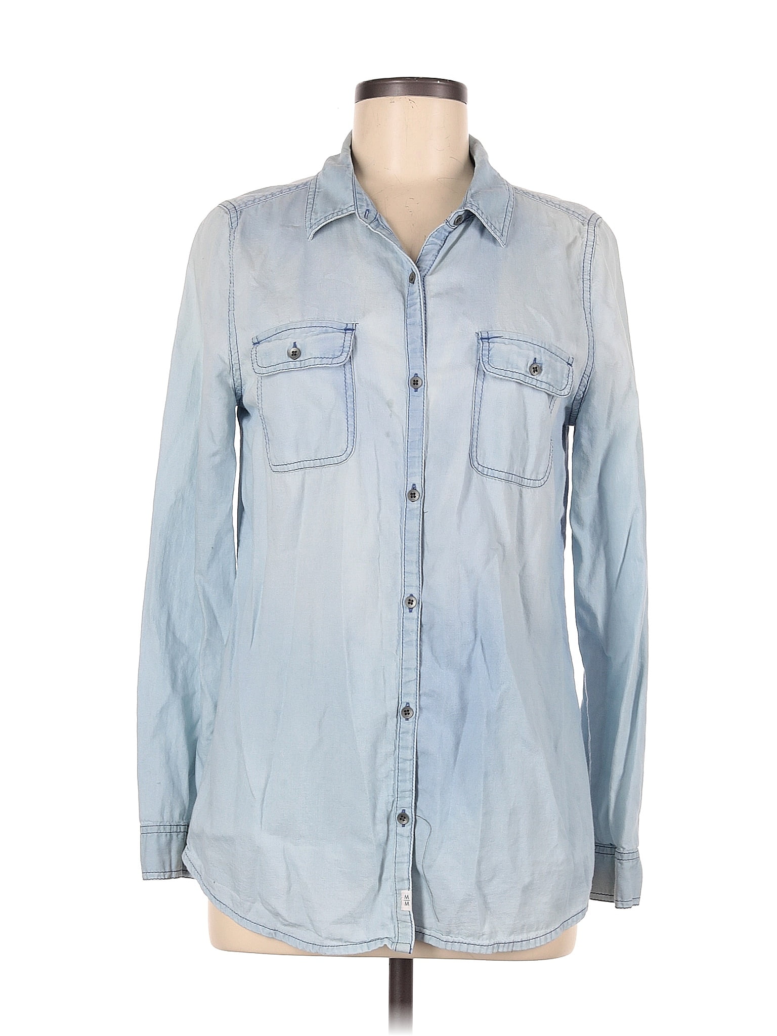 Melrose and Market 100% Cotton Solid Blue Long Sleeve Button-Down Shirt Size M - 50% off | thredUP