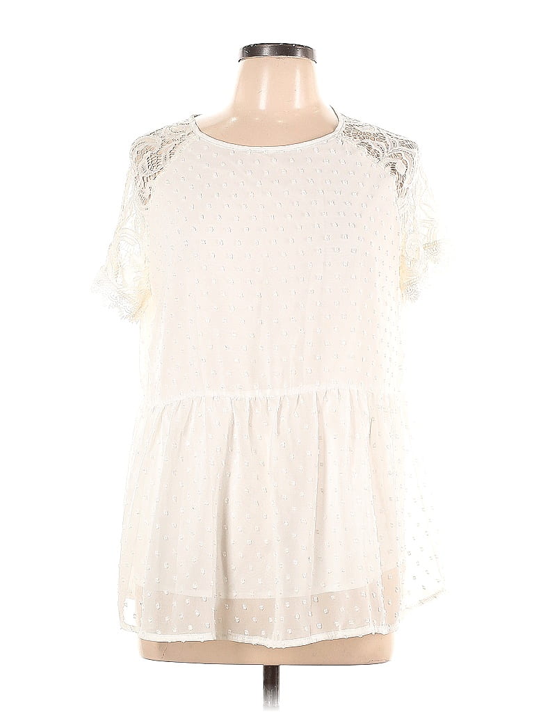 Shein 100% Polyester Ivory Short Sleeve Top Size L - 58% off | ThredUp