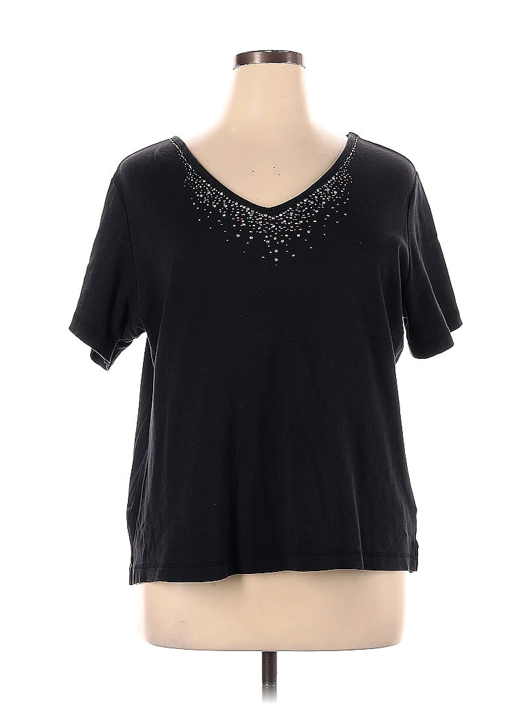 Quacker Factory 100% Cotton Polka Dots Solid Black Short Sleeve T-Shirt ...