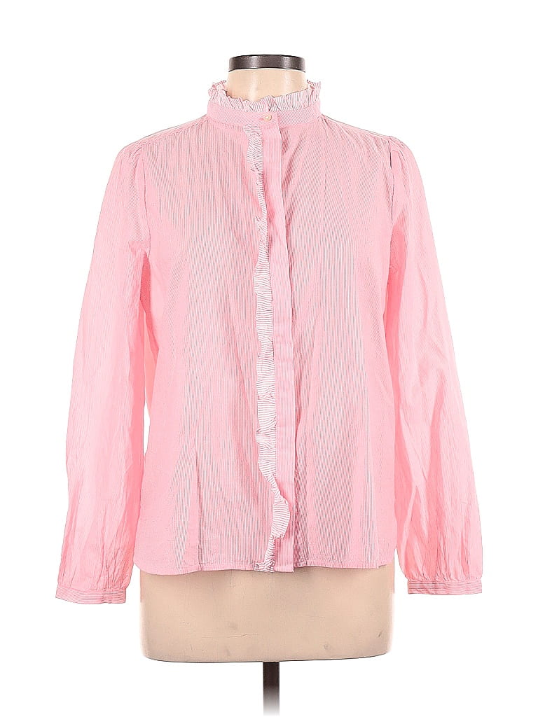 Ann Taylor Loft 100 Cotton Stripes Pink Long Sleeve Blouse Size M 75