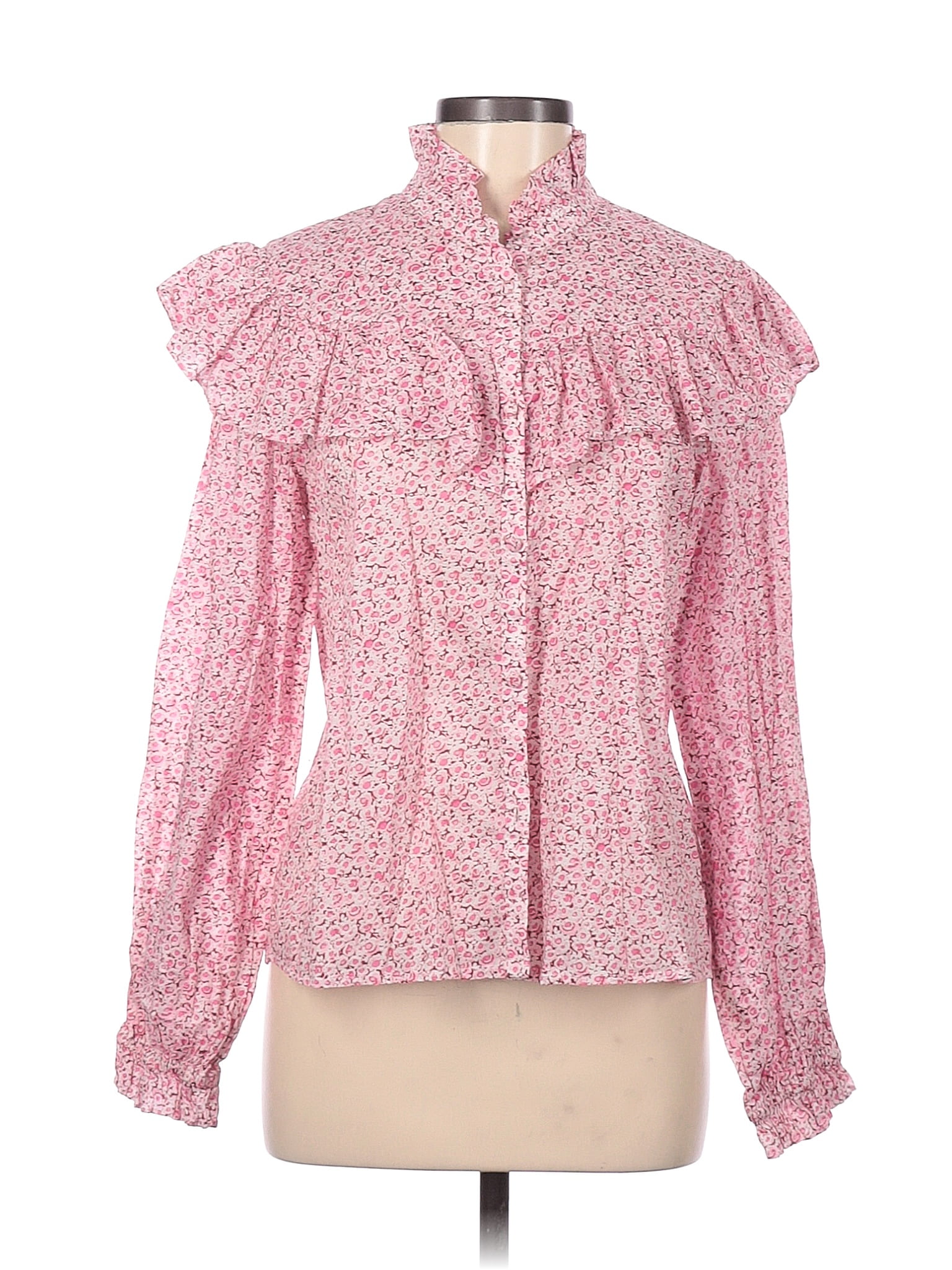 Loveshackfancy 100 Cotton Floral Pink Long Sleeve Blouse Size M 61