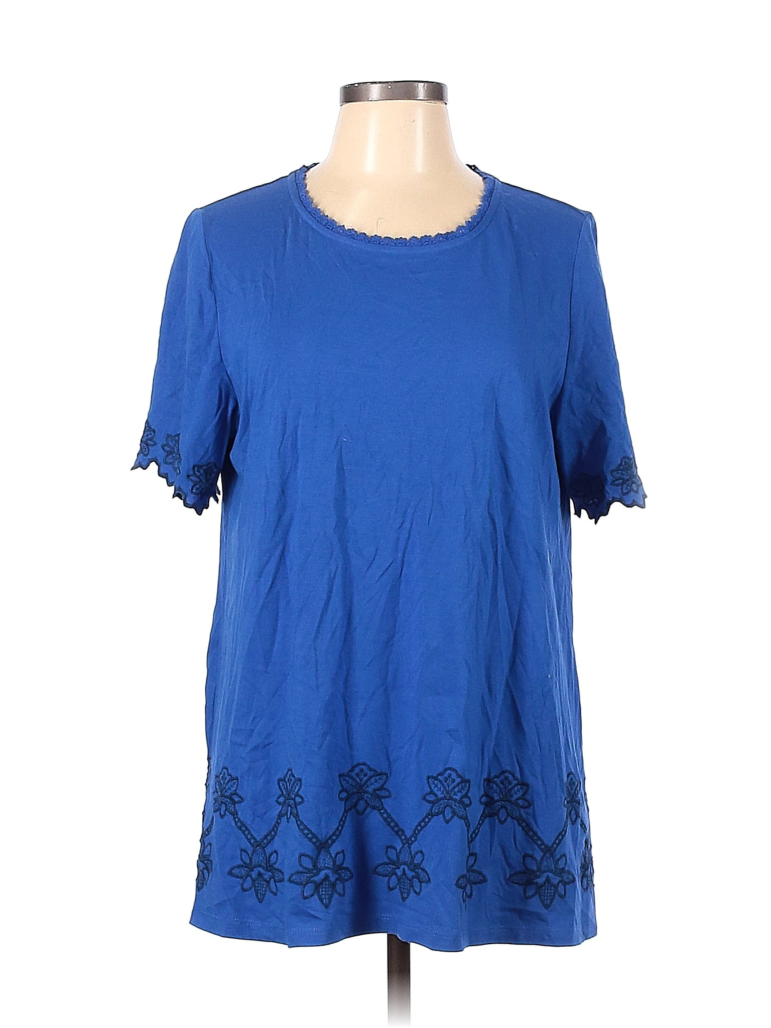 Logo By Lori Goldstein Floral Blue Short Sleeve Top Size L 66 Off
