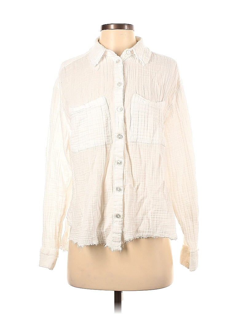 Urban Outfitters 100% Cotton Checkered-gingham White Ivory Long Sleeve Button-Down Shirt Size S ...