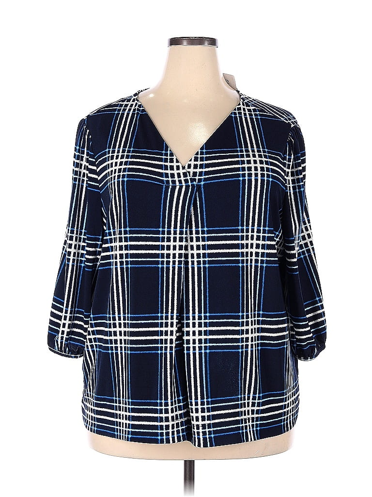 Roz & Ali Plaid Multi Color Blue 3/4 Sleeve Blouse Size 3X (Plus) - 62% ...