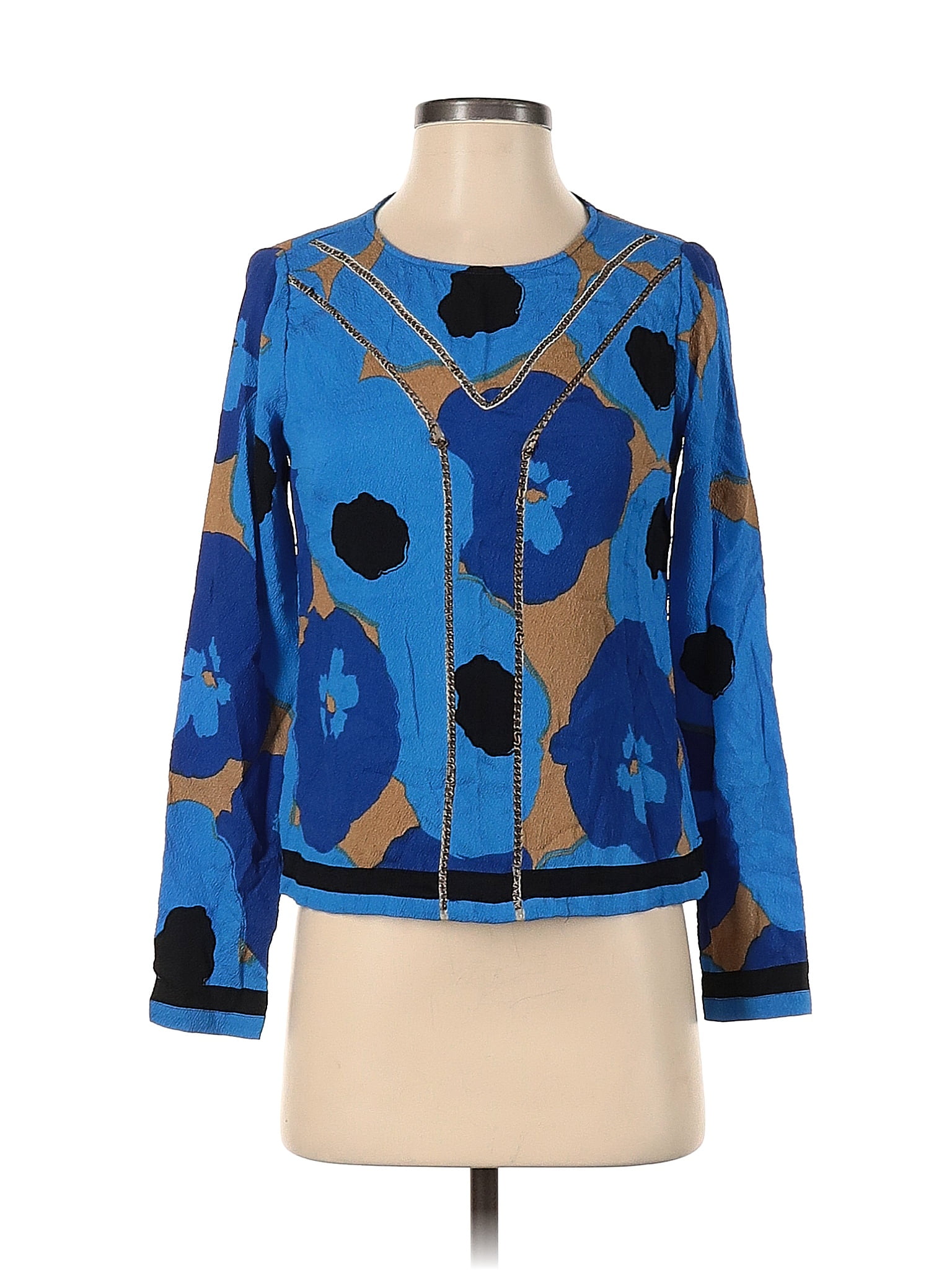 Tracy Reese Color Block Polka Dots Blue Long Sleeve Blouse Size S - 81% ...