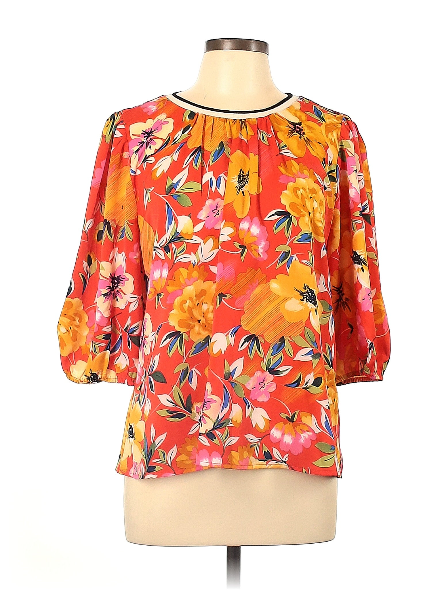 Thml 100 Polyester Tropical Orange Short Sleeve Blouse Size L 66