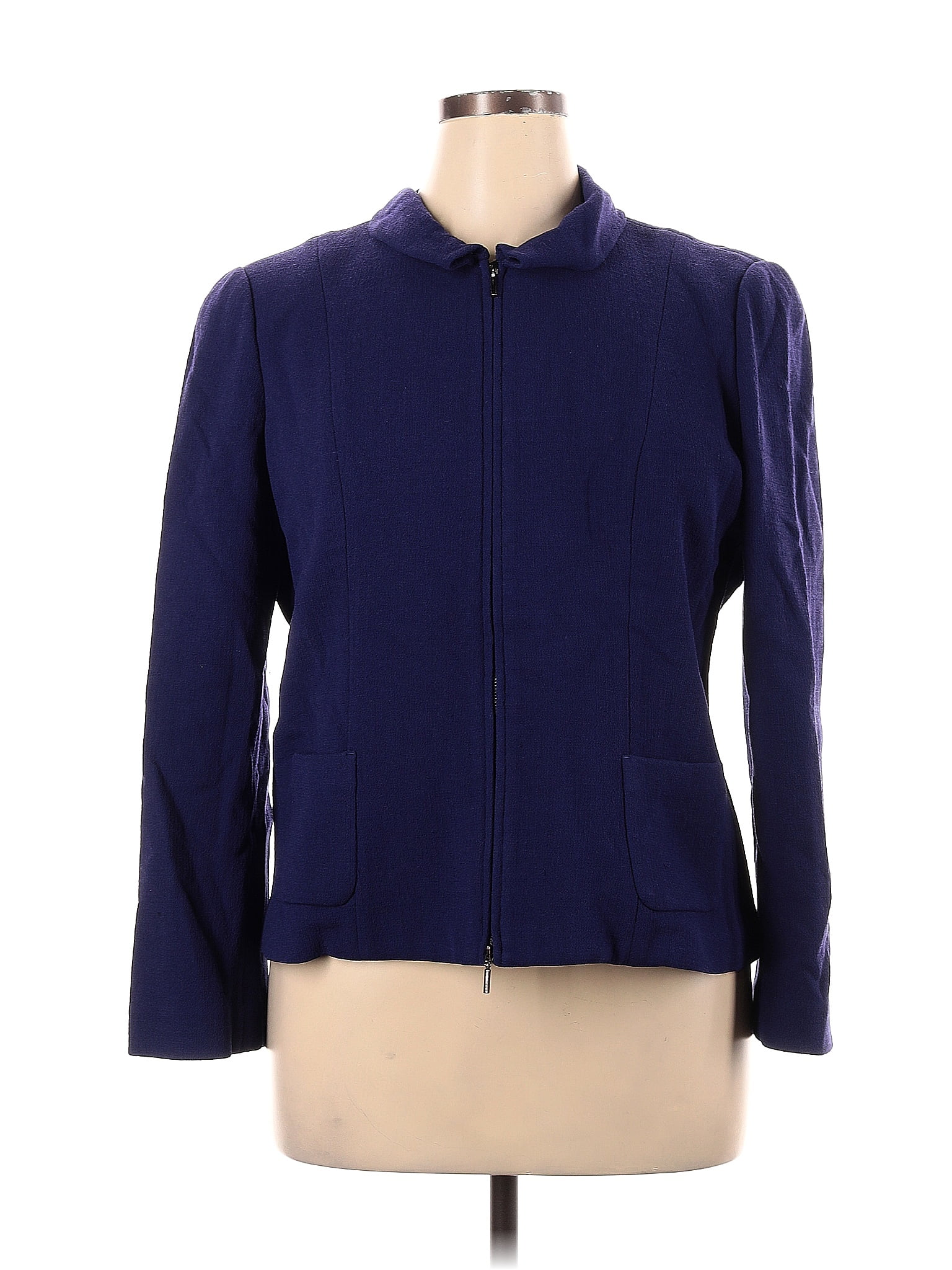 Armani Collezioni 100% Lana Wool Solid Blue Track Jacket Size 14 - 86% ...