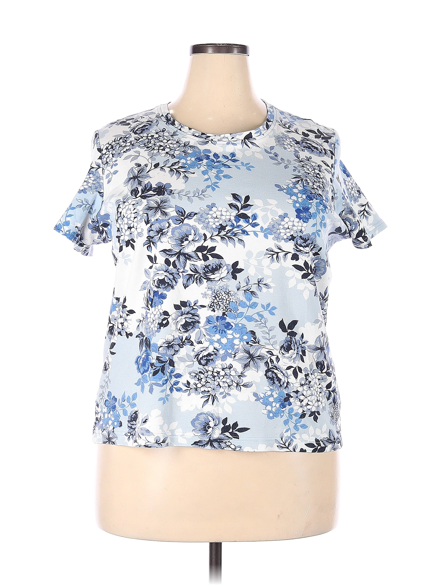 Basic Editions 100% Cotton Floral Blue Short Sleeve T-Shirt Size XXL ...