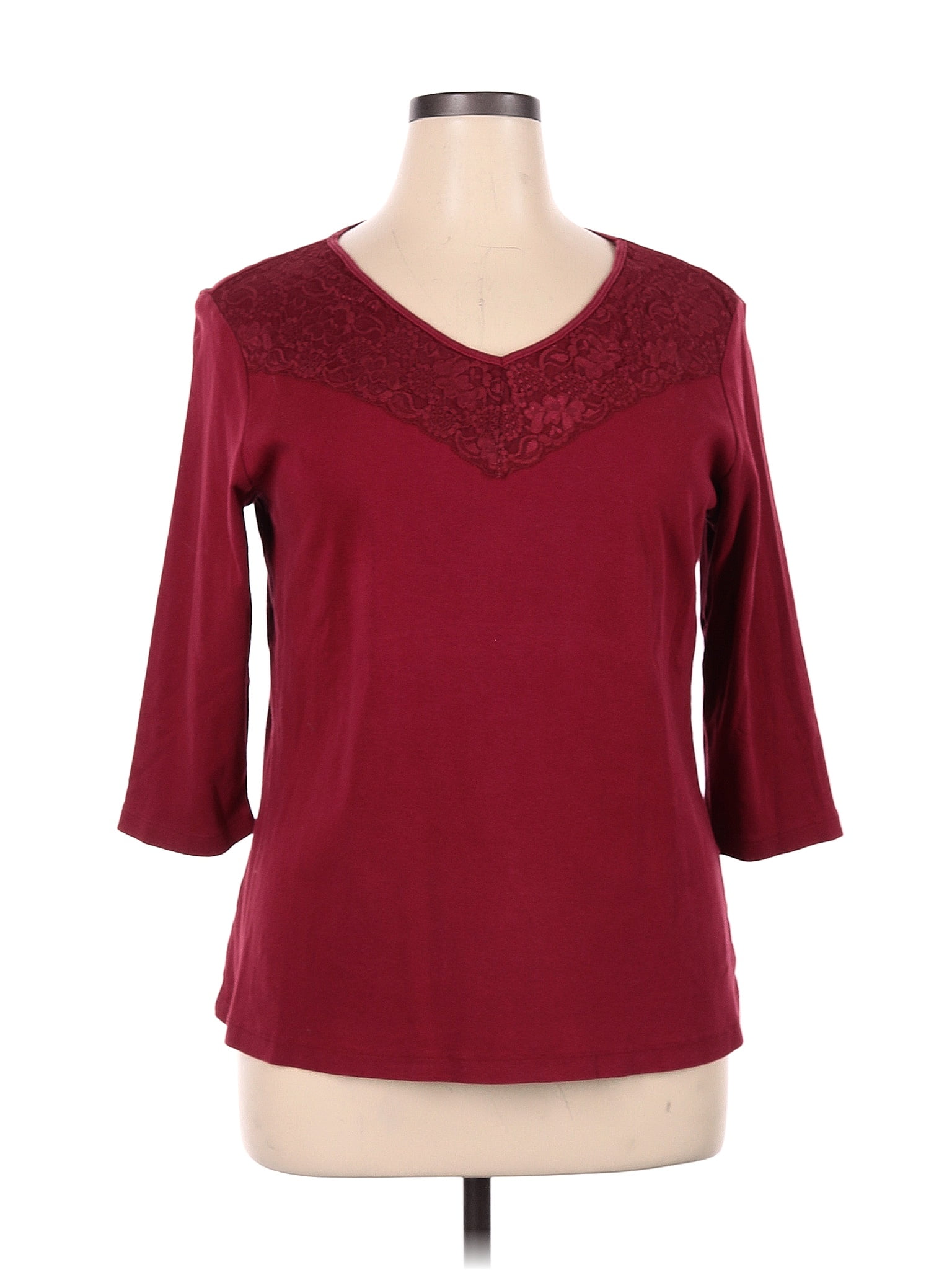 Christopher & Banks 100% Cotton Red Burgundy 3/4 Sleeve Top Size XL ...
