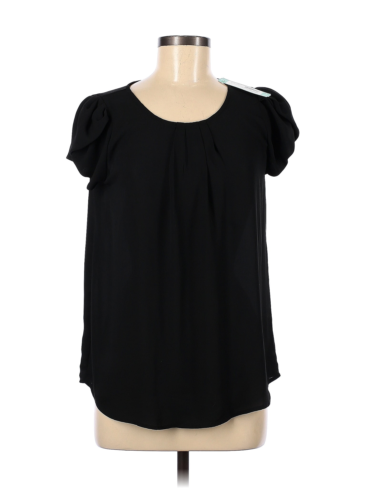 Papermoon 100 Polyester Solid Black Short Sleeve Blouse Size M 66