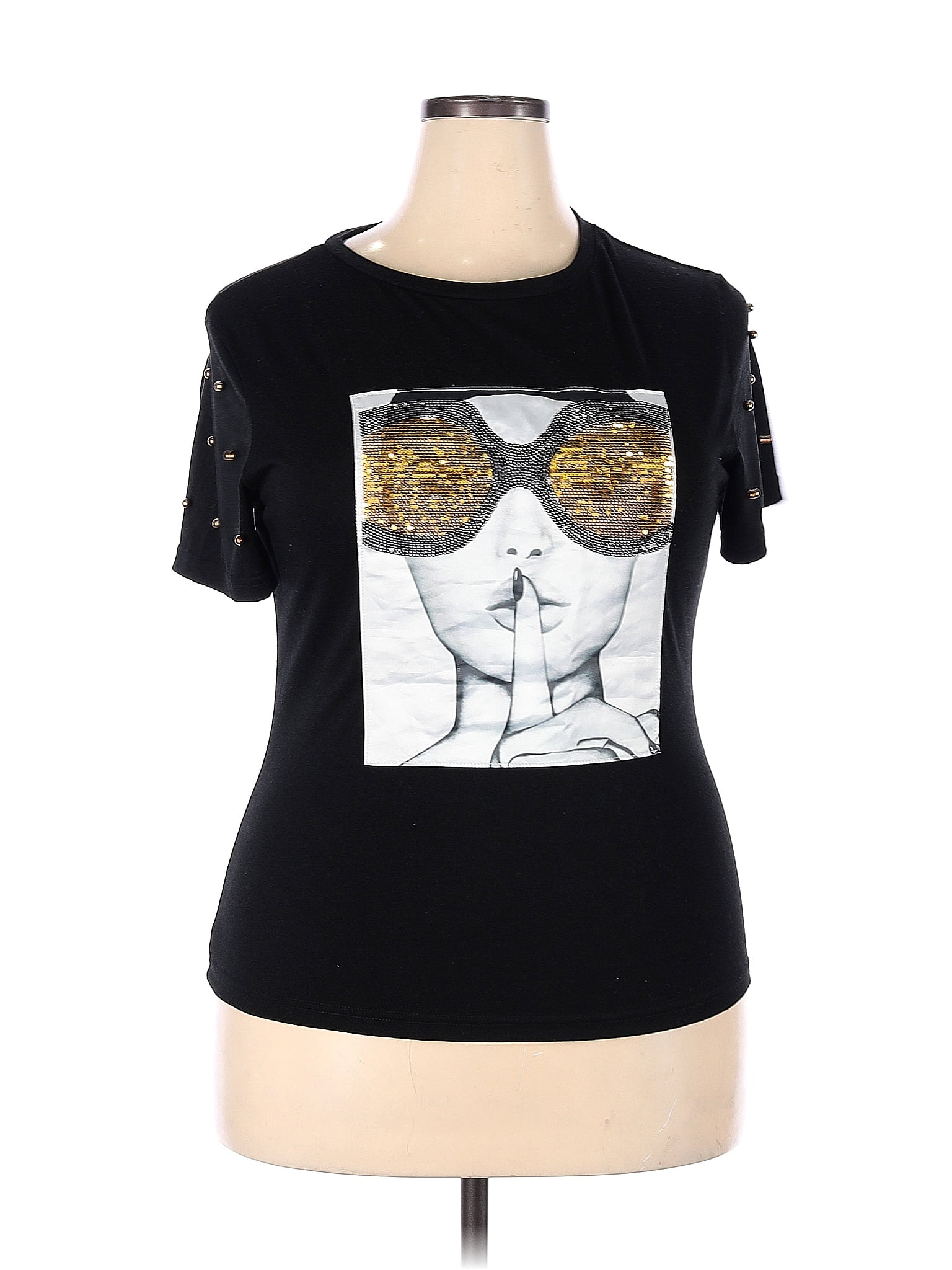 Assorted Brands Graphic Solid Black Short Sleeve Top Size Xxl 52 Off
