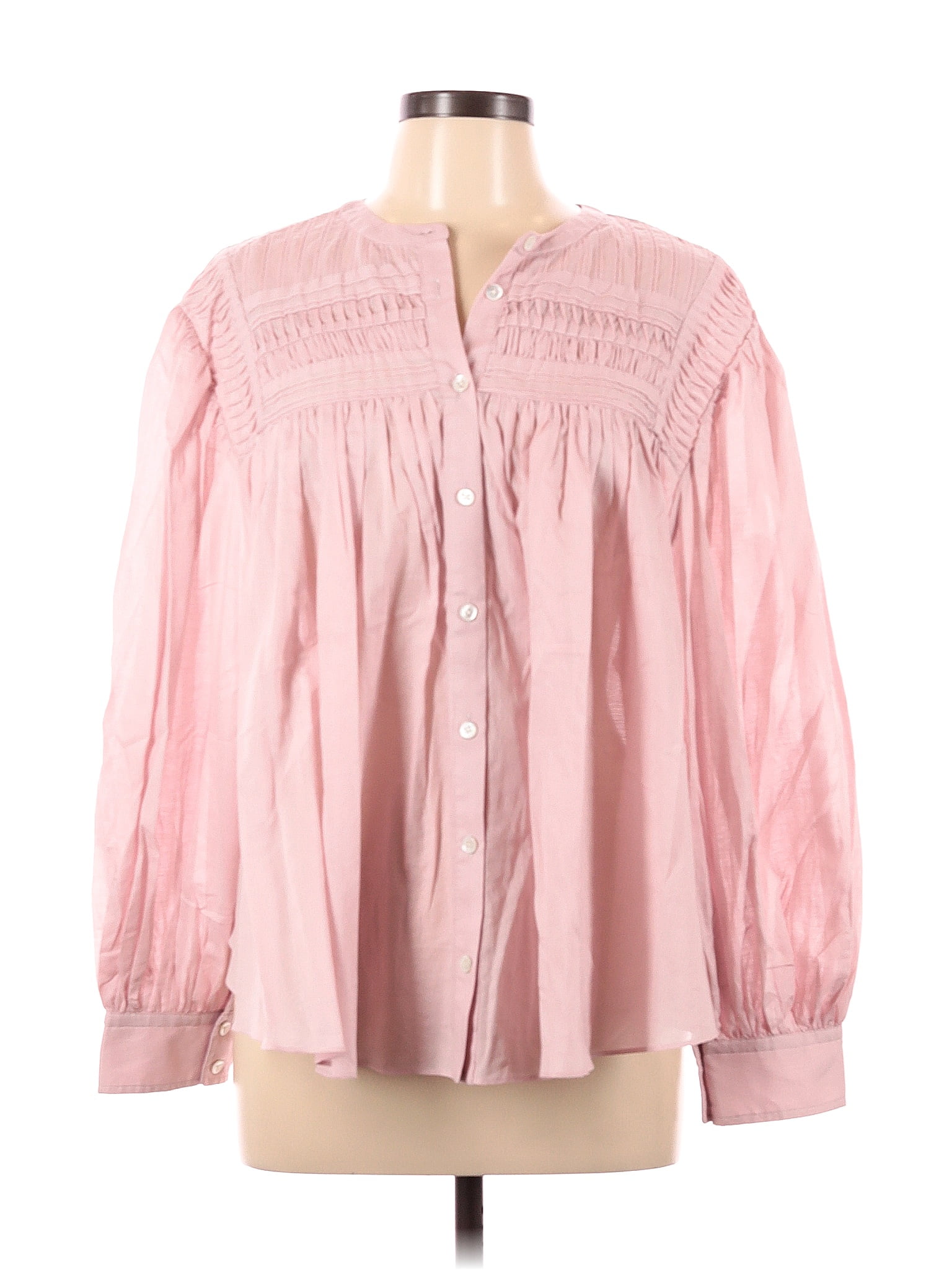 Banana Republic 100 Cotton Pink Long Sleeve Blouse Size L 80 Off