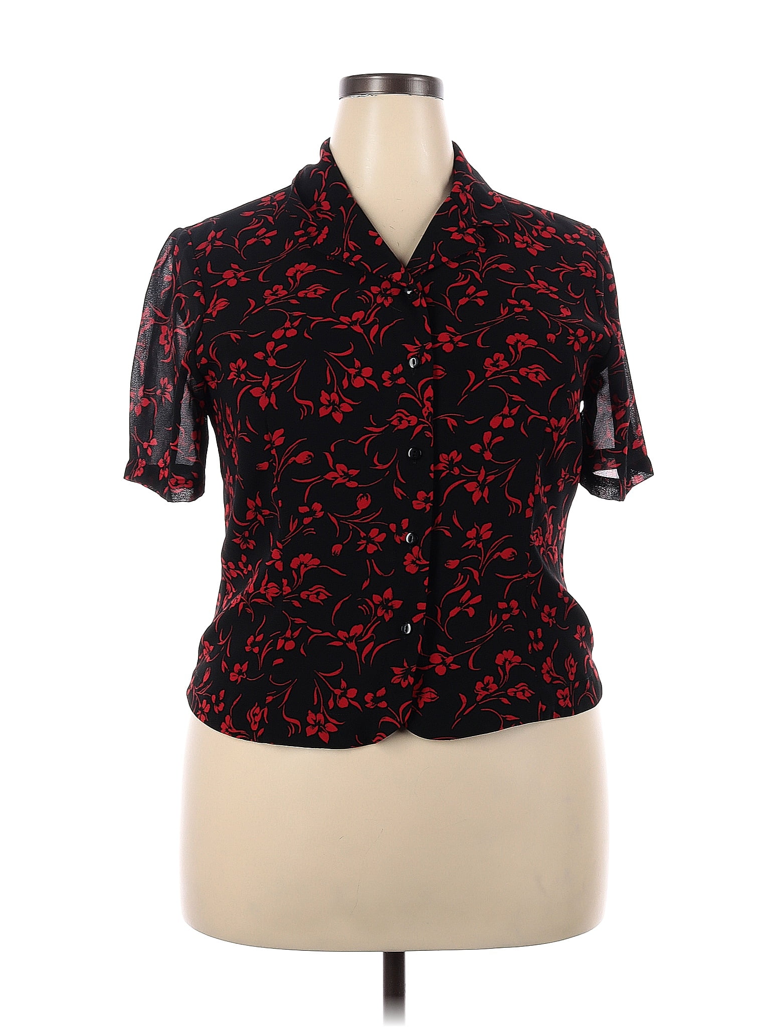 Pendleton 100 Polyester Floral Black Short Sleeve Blouse Size 18 Plus