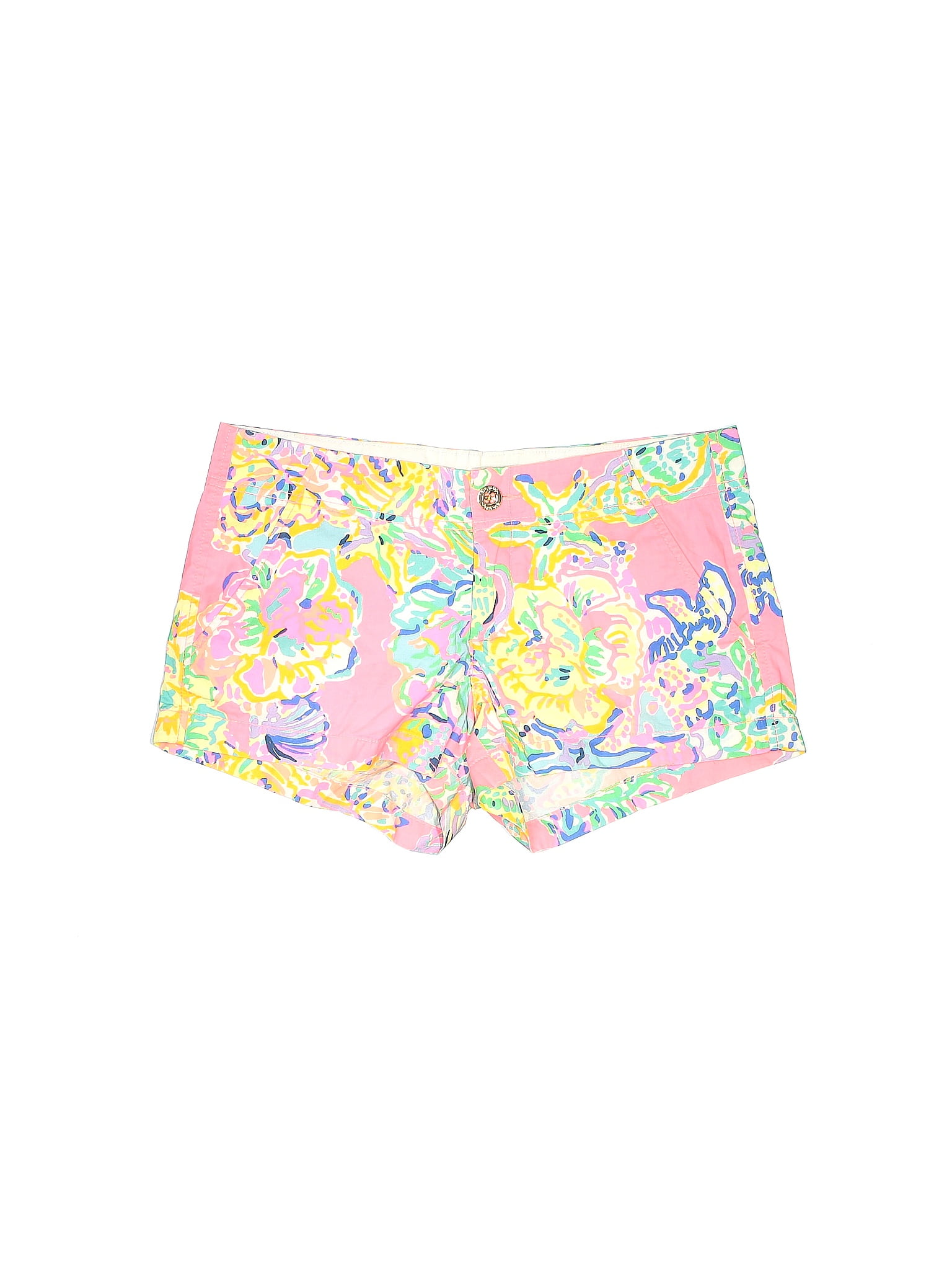 Lilly Pulitzer 100 Cotton Floral Multi Color Pink Shorts Size 4 68