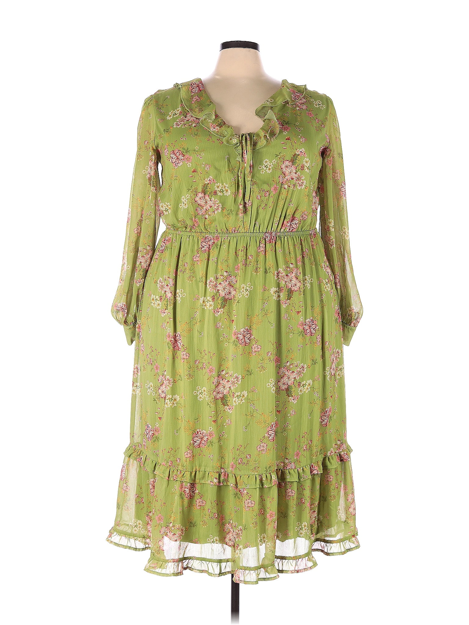 Penelope Rose 100% Polyester Floral Green Casual Dress Size 2X (Plus ...