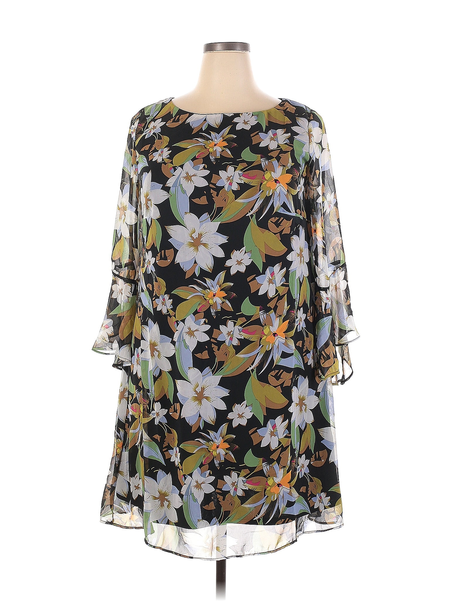 Notations 100% Polyester Floral Multi Color Gray Casual Dress Size 2X ...