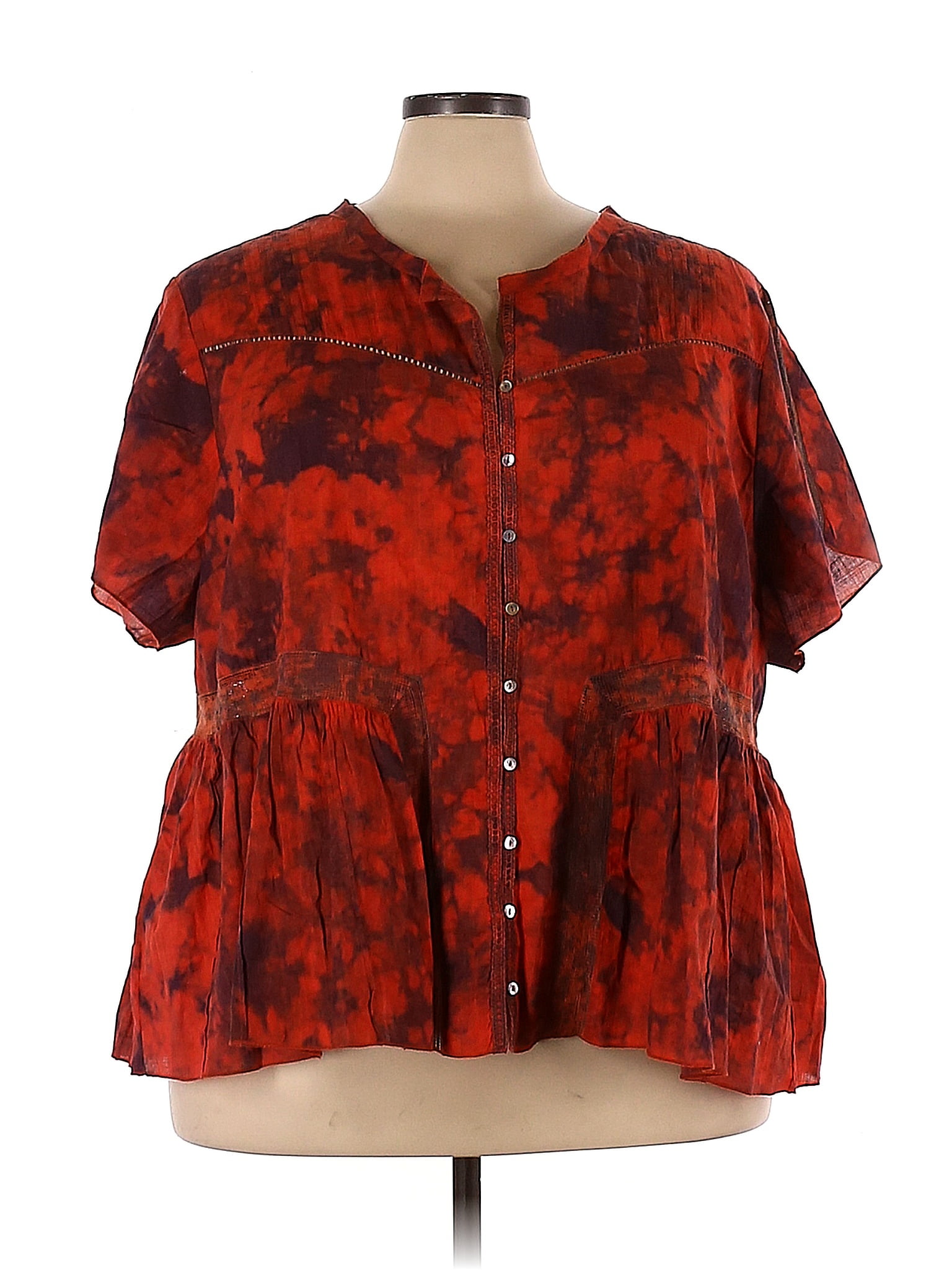 Torrid 100% Cotton Red Short Sleeve Button-Down Shirt Size 5X Plus (5 ...